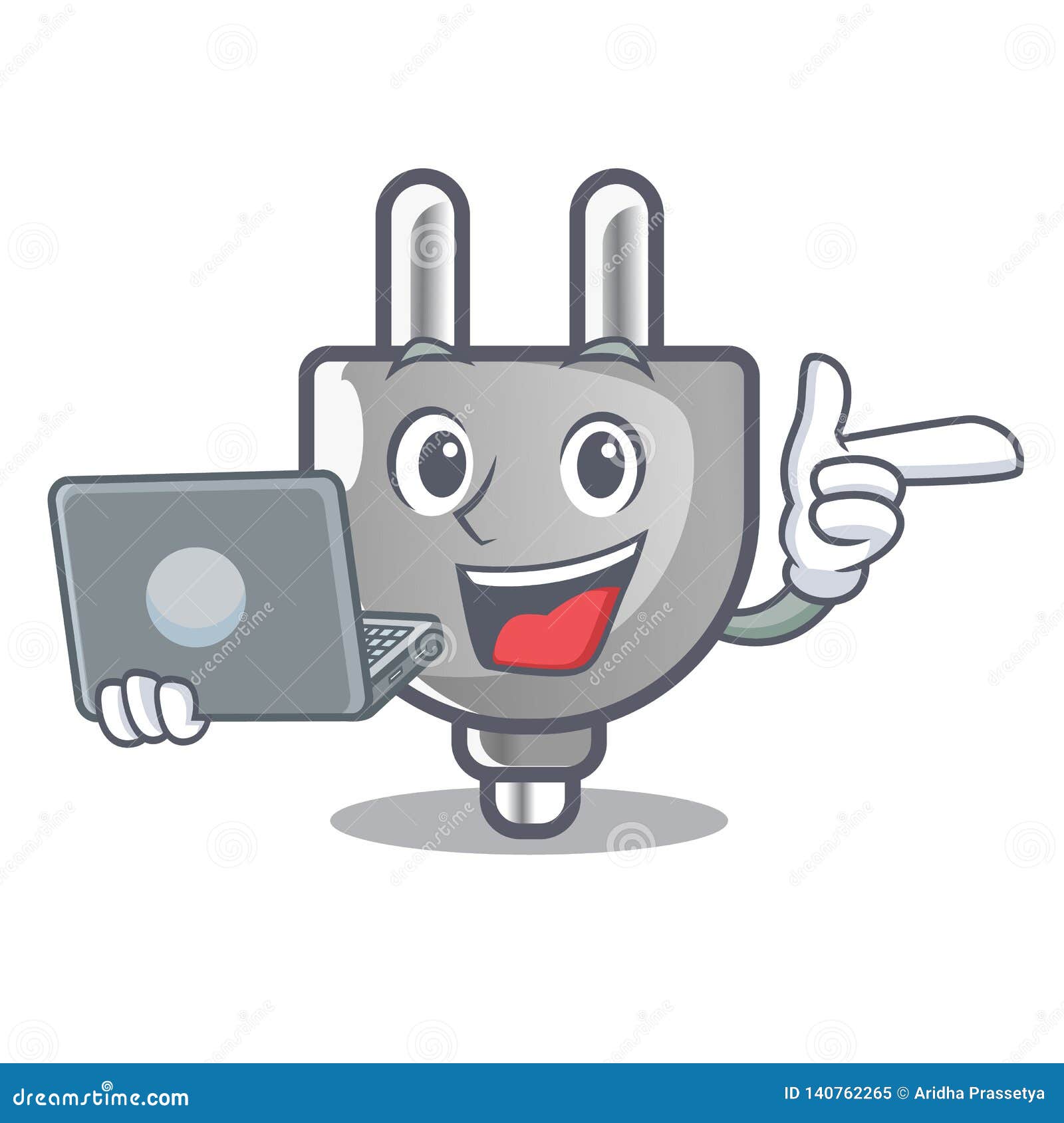 With Laptop Power Plug Stuck the Cartoon Wall Stock Vector ...