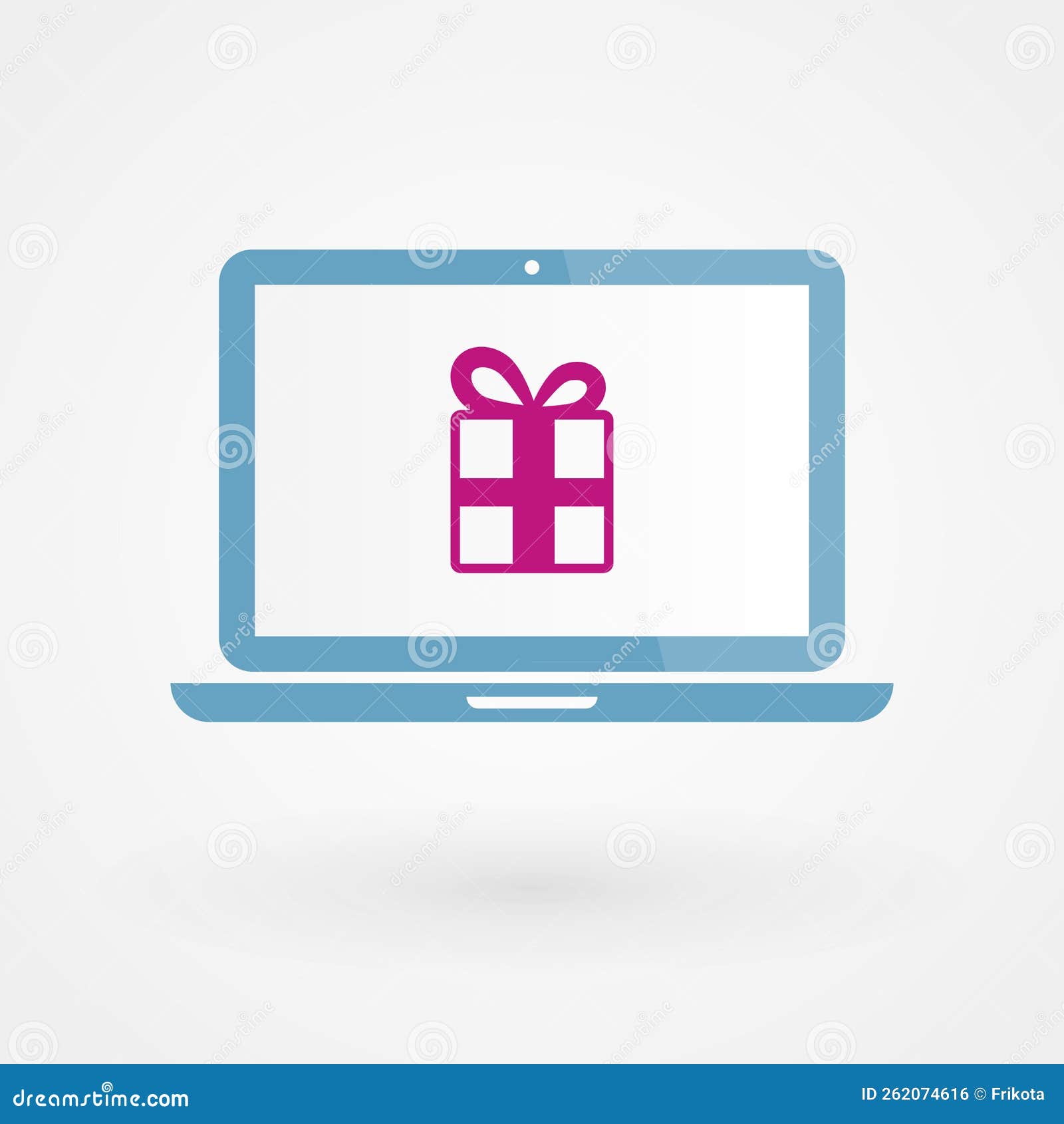 Laptop and Present. Concept of Gift. Vector Illustration, Flat Design ...
