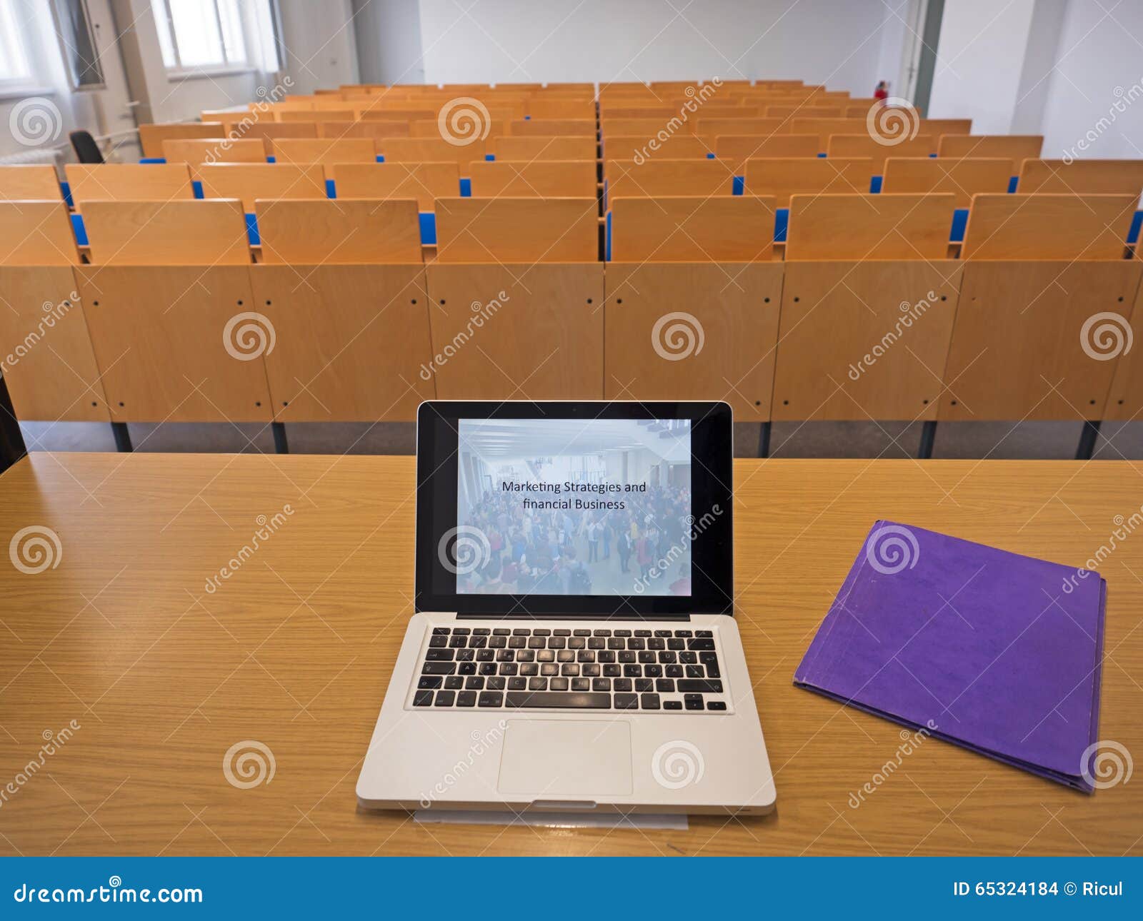 Laptop with Presentation in the Auditorium Stock Photo - Image of room ...