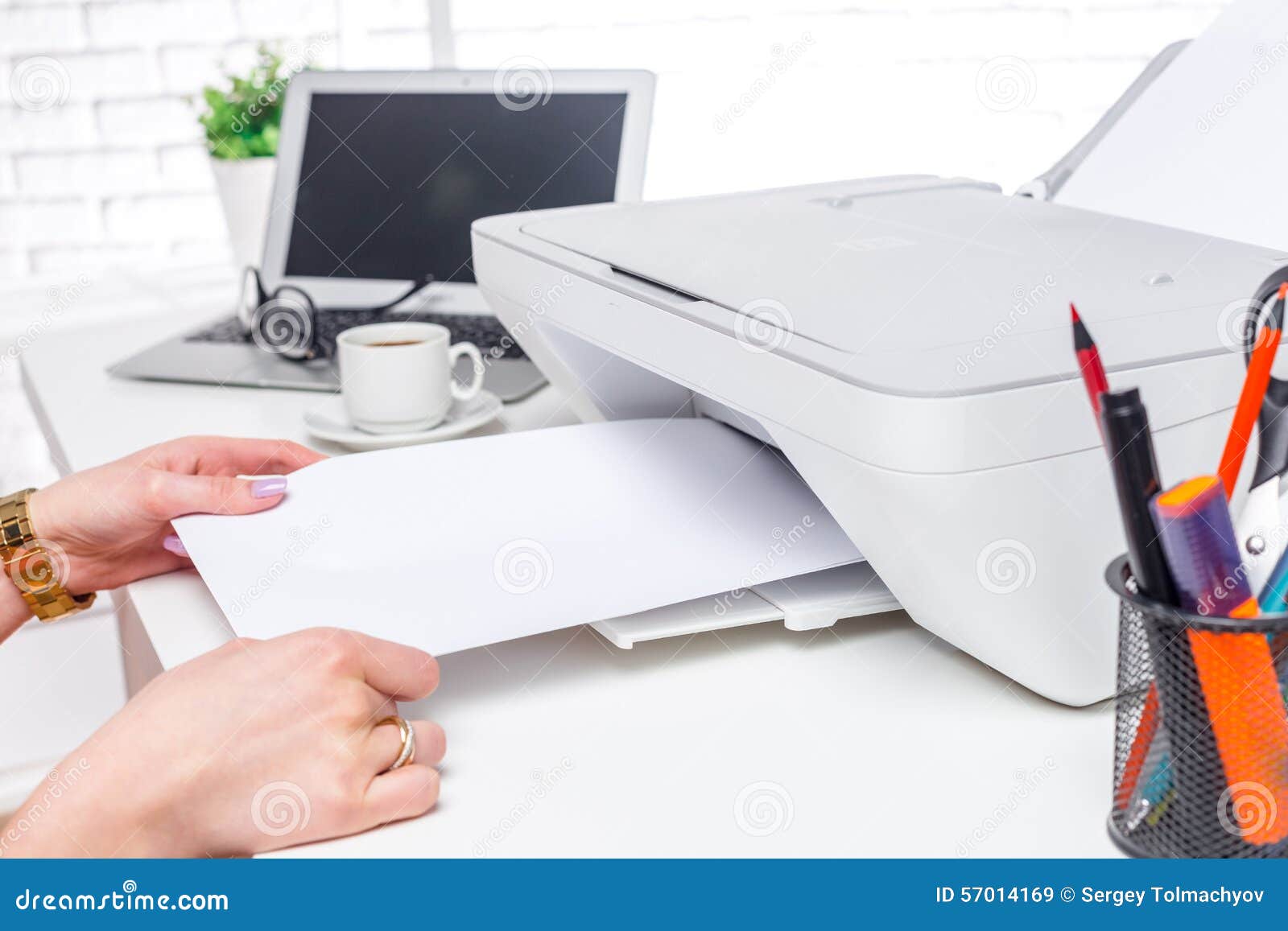 Laptop and Printer, Office Interior Stock Image - Image of supplies ...
