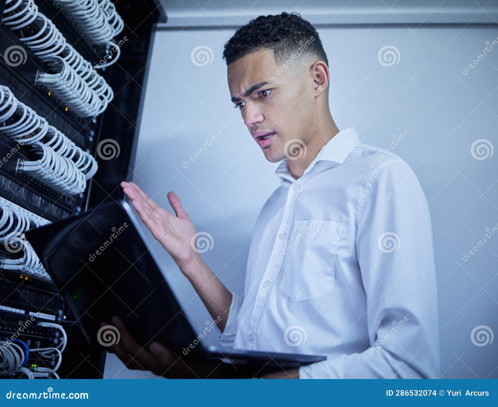 Laptop Problem, Server Room Technician and Man React To Software Glitch ...