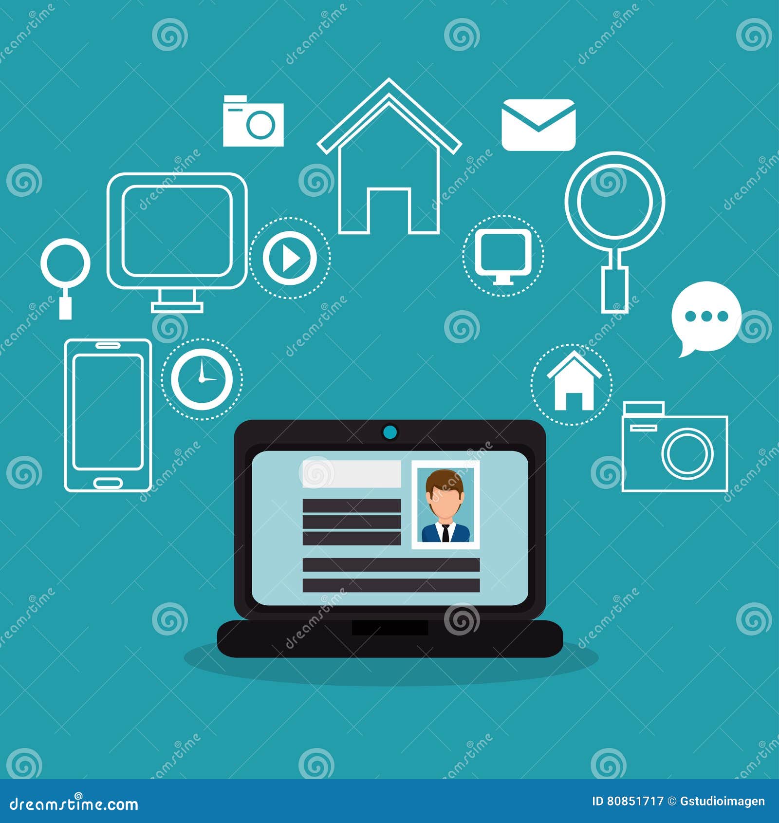 Laptop Profile Page Internet Media Stock Vector - Illustration of ...