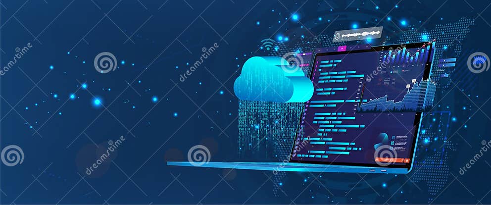 Laptop with Programming Code on Screen with Software Development UI and Saving Data To Cloud ...
