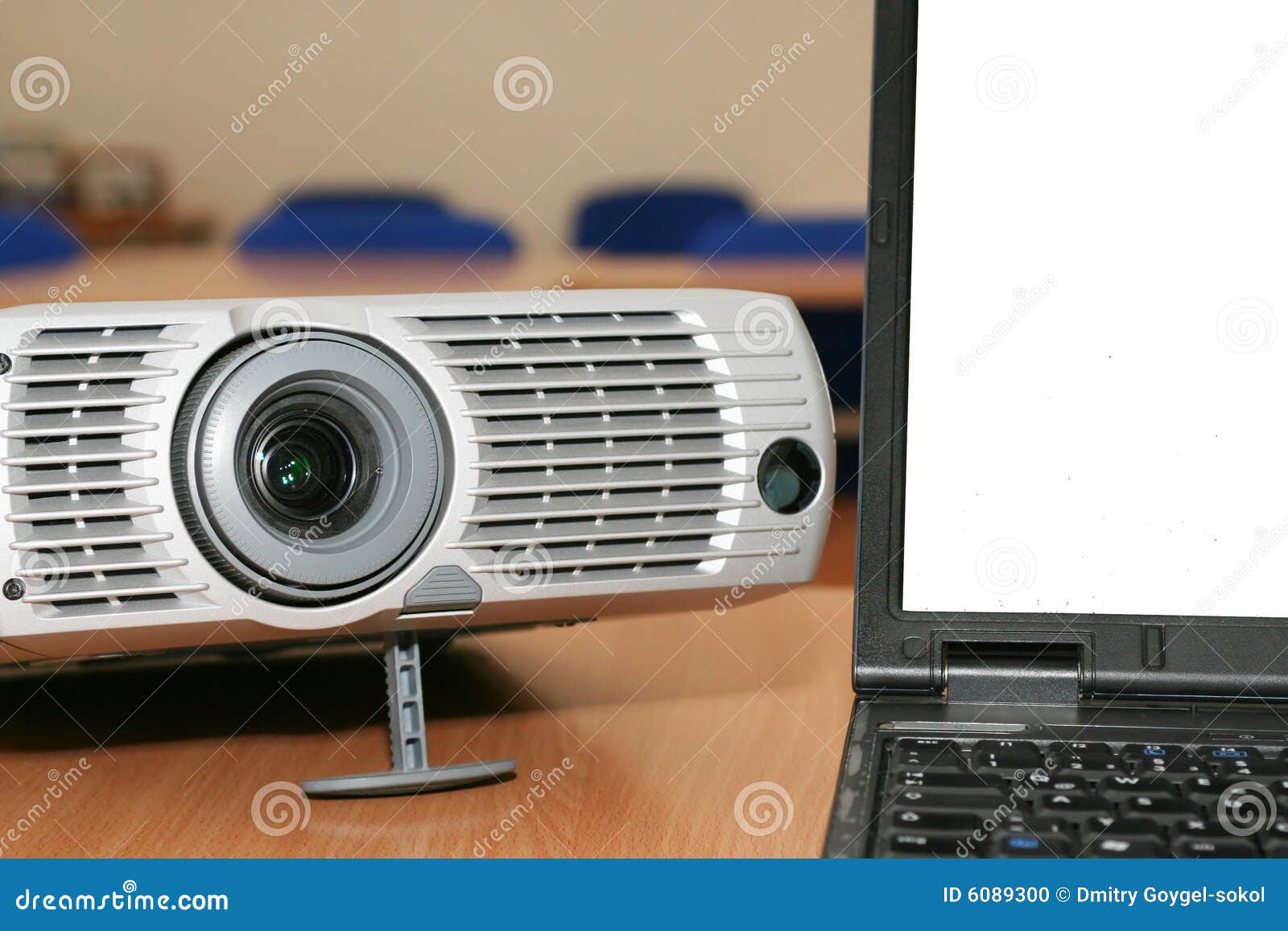 Laptop with the Projector on Office Table Stock Photo - Image of ...