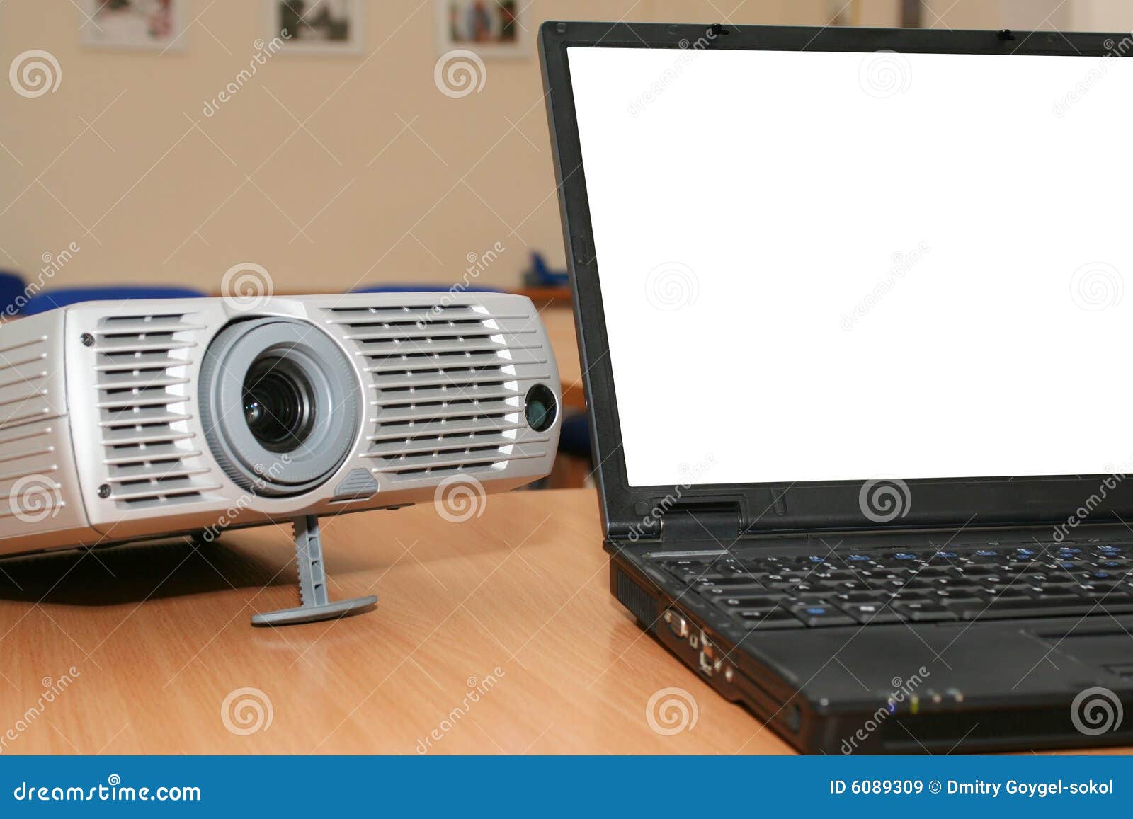 Projector On Table With Chairs Behind (horizontal) Stock Photography ...