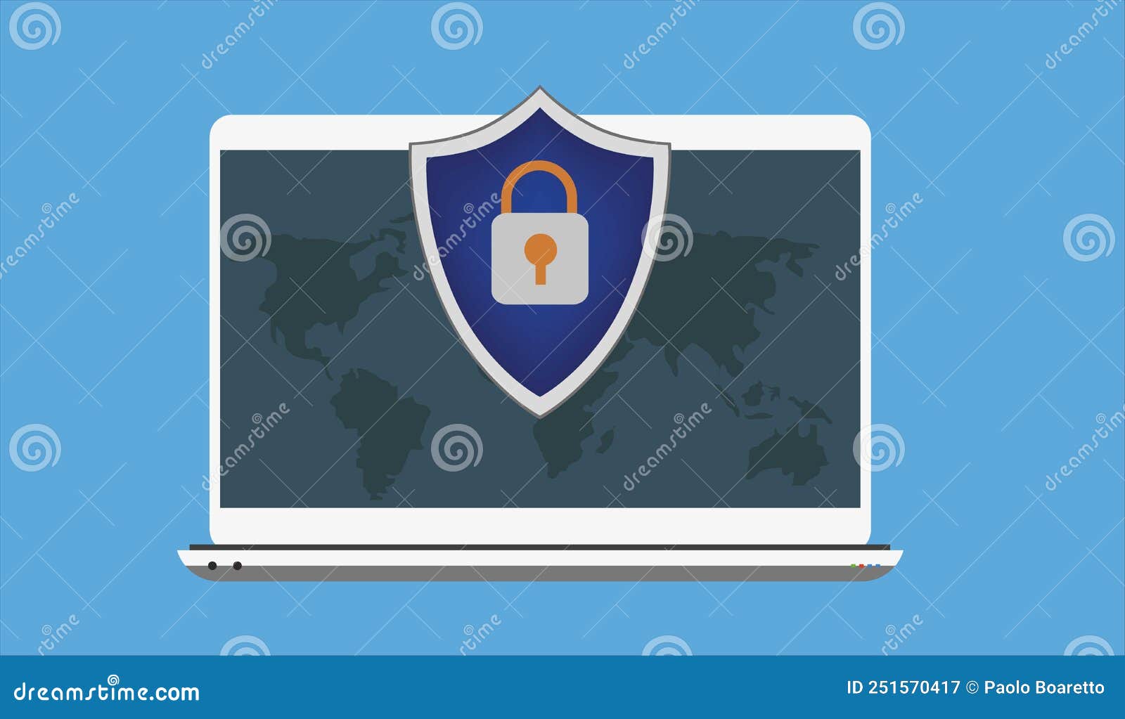 Laptop Protection Concept. Protecting Data on Computer. Flat Cartoon ...