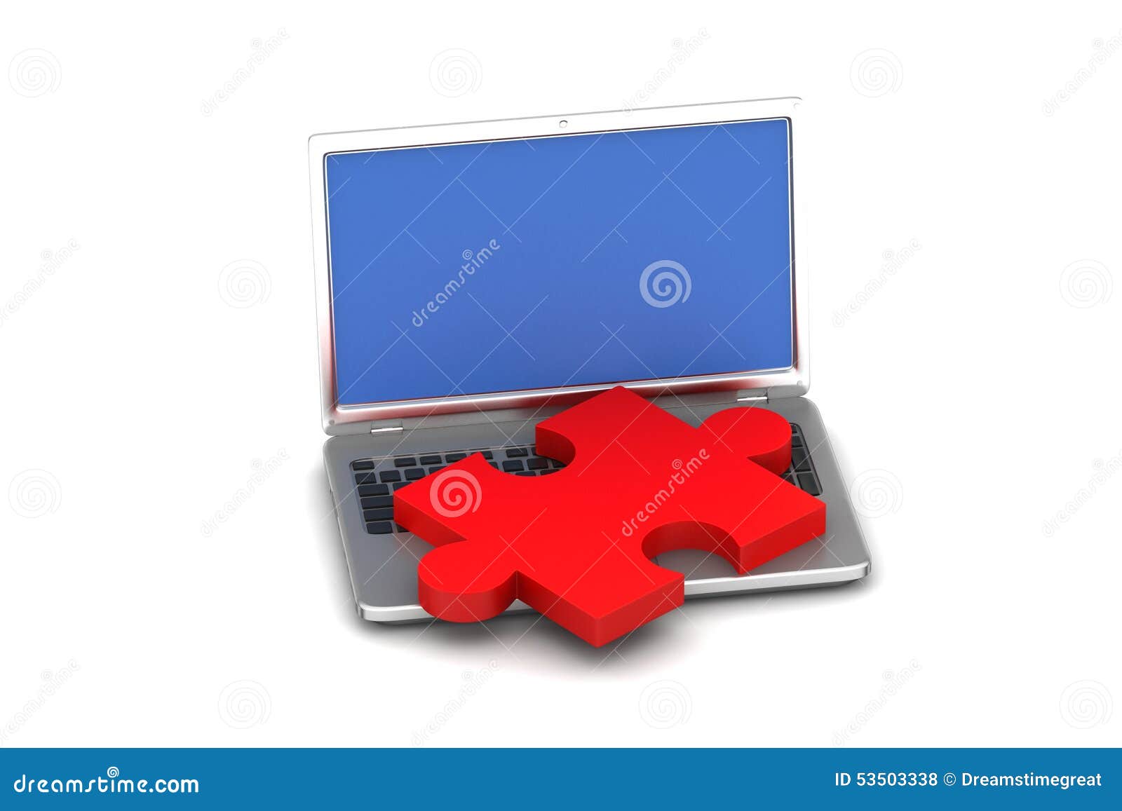 Laptop with puzzle stock illustration. Illustration of community - 53503338