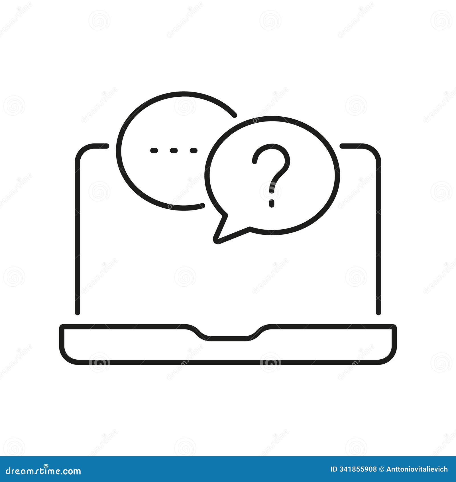 Laptop with Question Chat Bubble Line Icon for Online Support Services ...