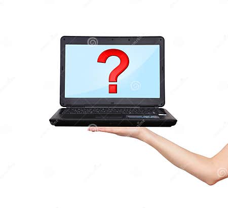 Laptop with question mark stock photo. Image of success - 30870496