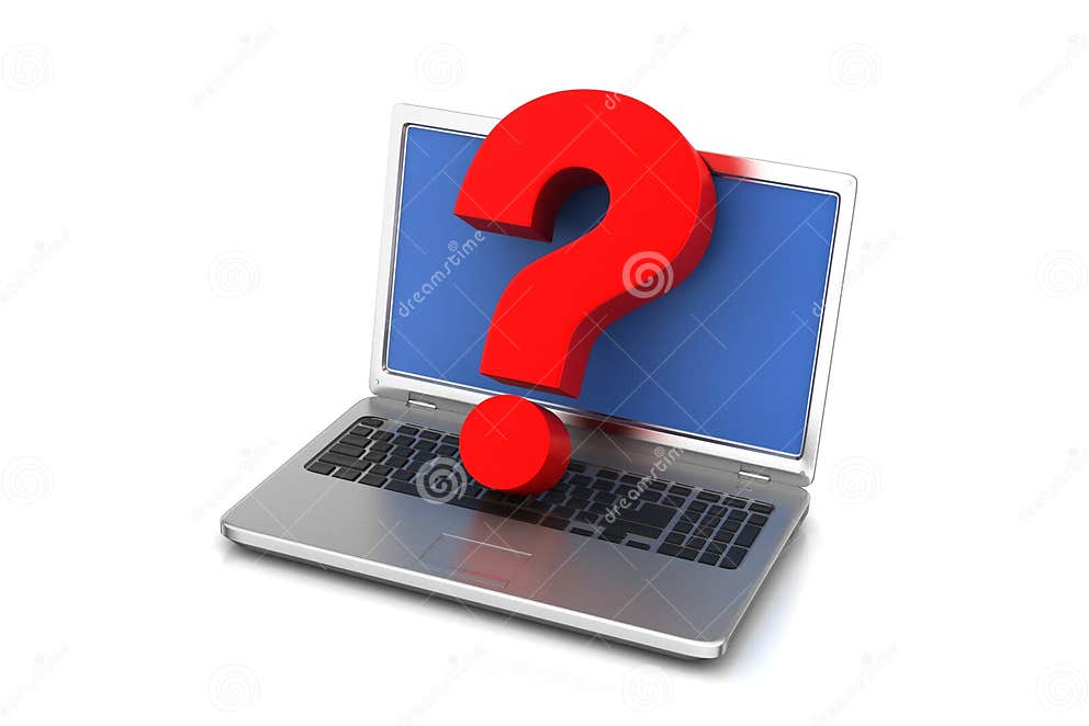 Laptop with question mark stock illustration. Illustration of asking ...