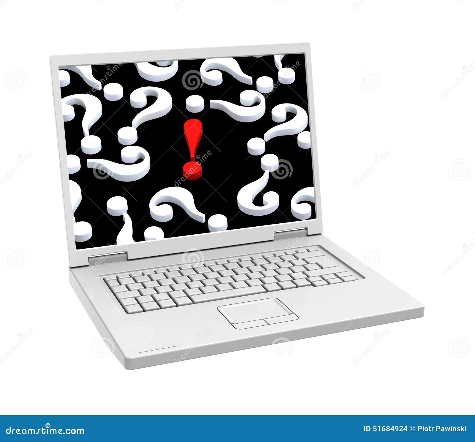 Laptop with Question Marks and Exclamation Mark on the Screen Isolated ...