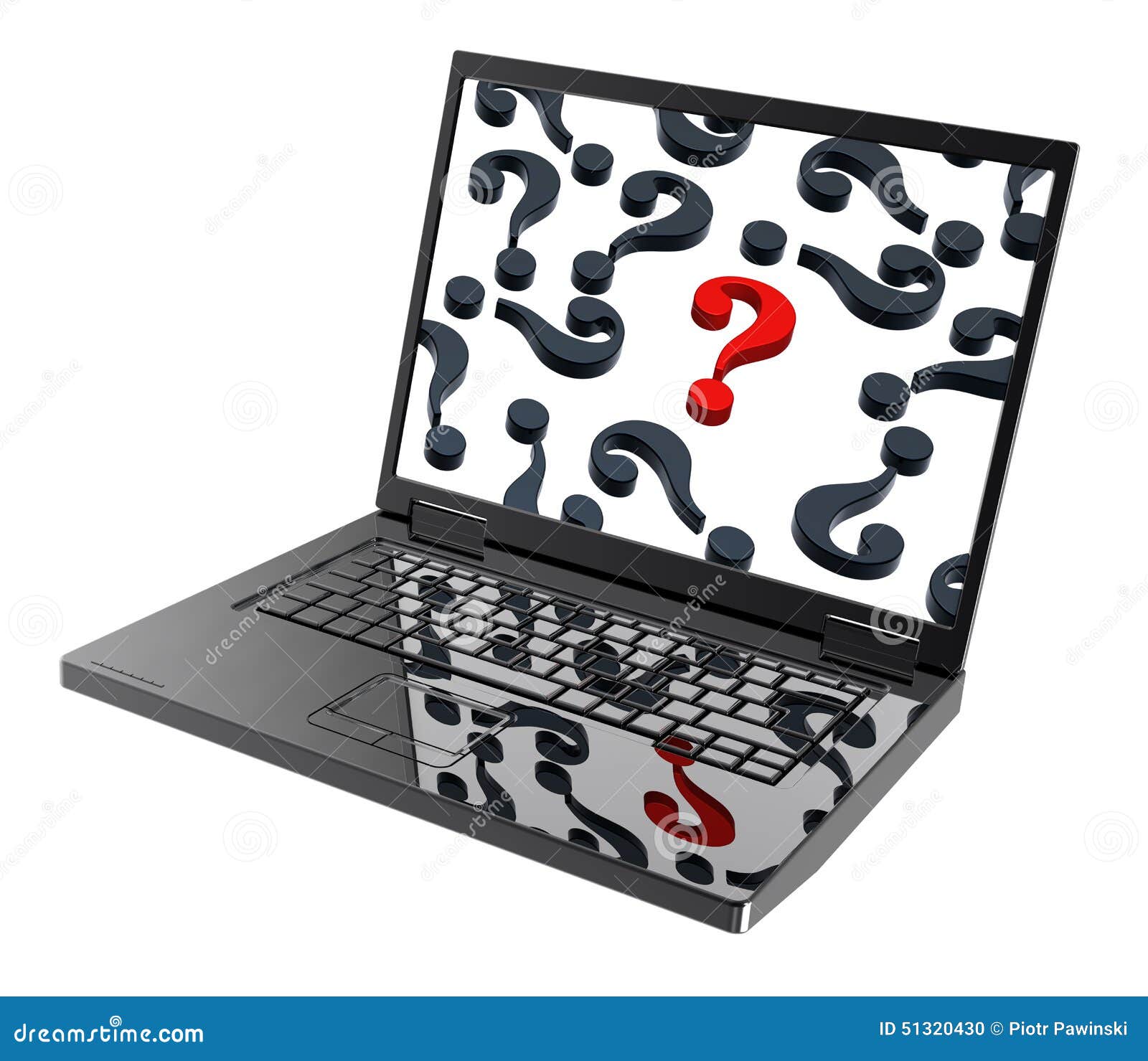 Laptop with Question Marks on the Screen Isolated Over White. Stock ...