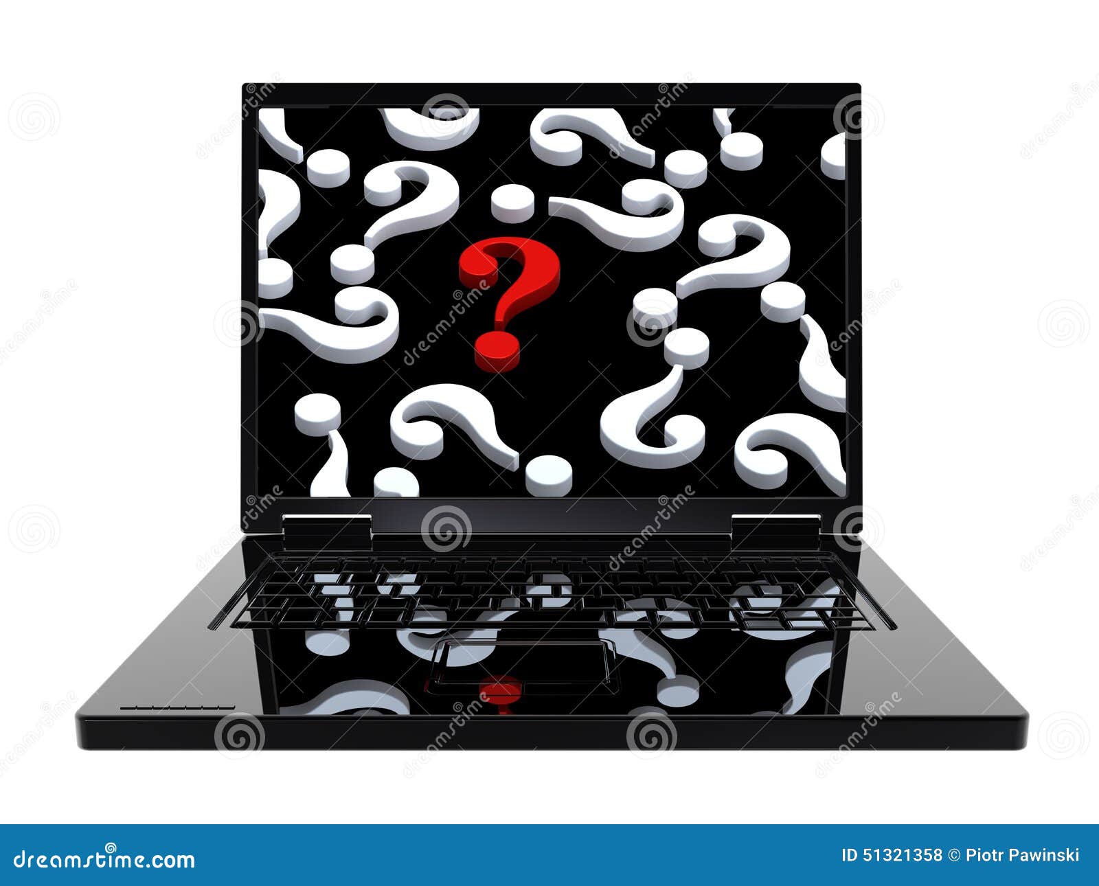 Laptop with Question Marks on the Screen Isolated Over White. Stock ...