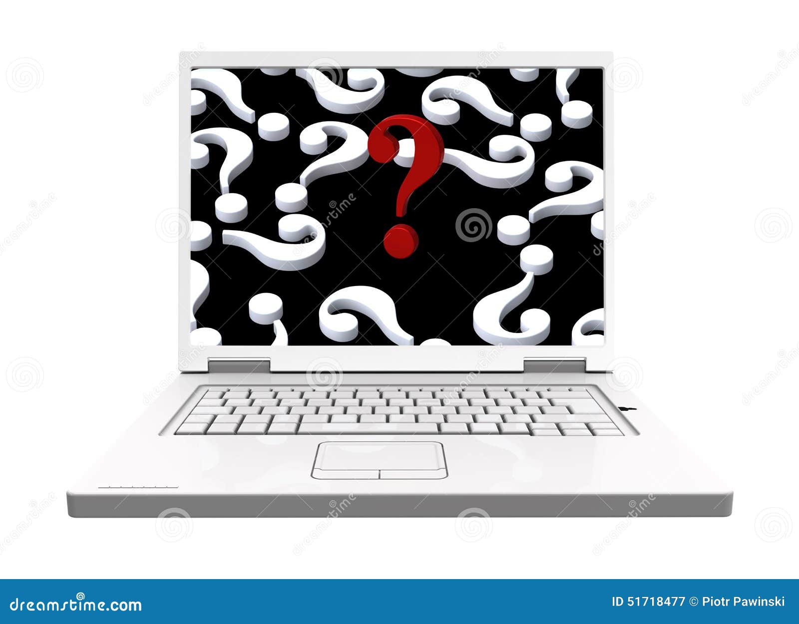 Laptop with Question Marks on the Screen Isolated Over White. Stock ...