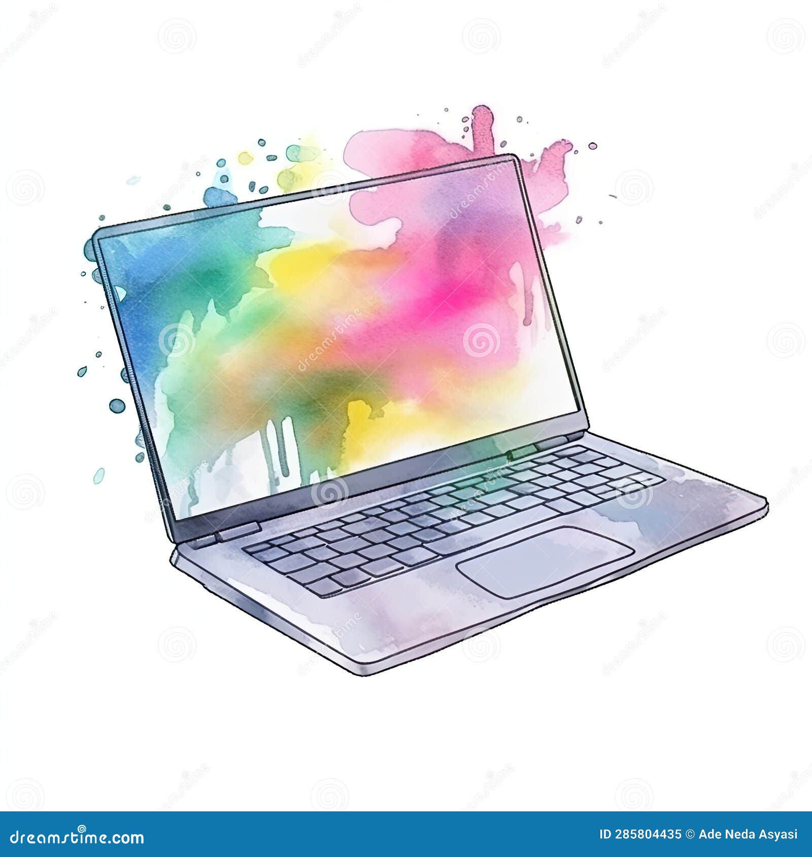 Laptop with a Rainbow Colored Screen and a Watercolor Background Stock ...