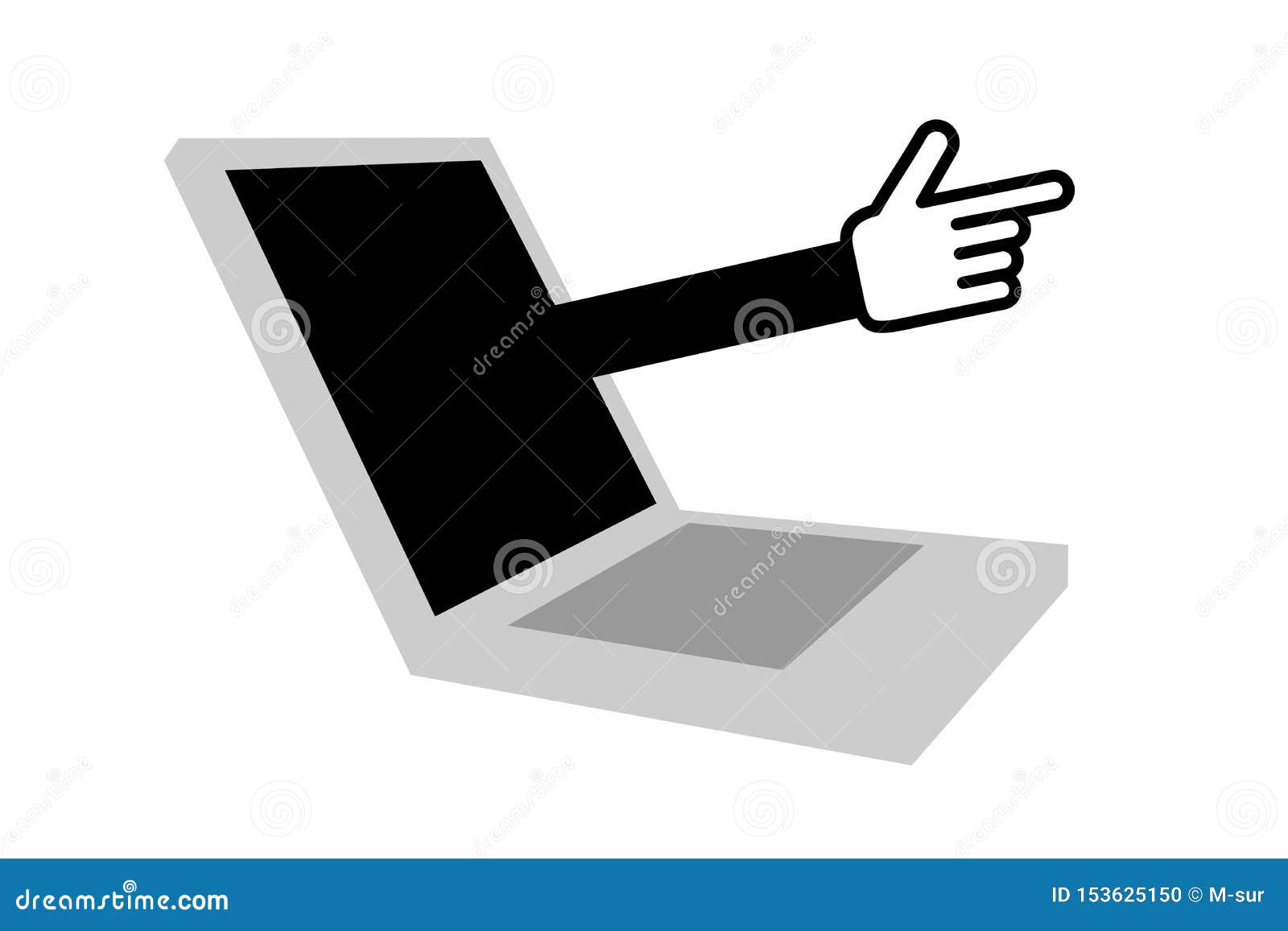 Laptop with real hand stock vector. Illustration of pointout - 153625150