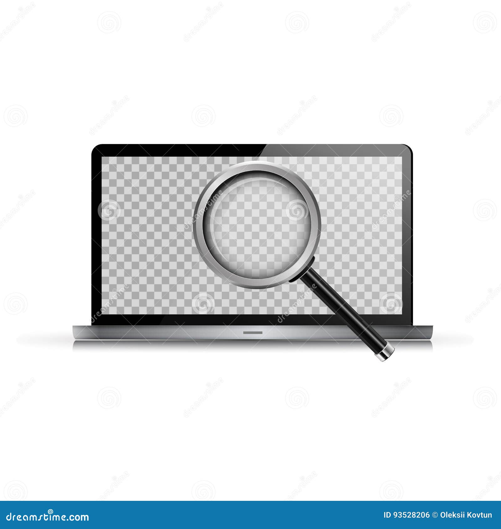 Laptop and Realistic Magnifying Glass. Vector Illustration. Computer ...