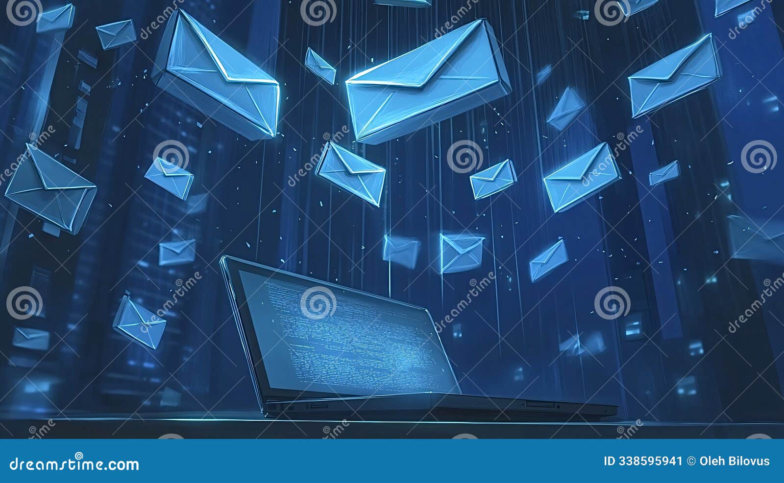 Laptop Receiving a Huge Amount of Email Messages in a Server Room Stock ...