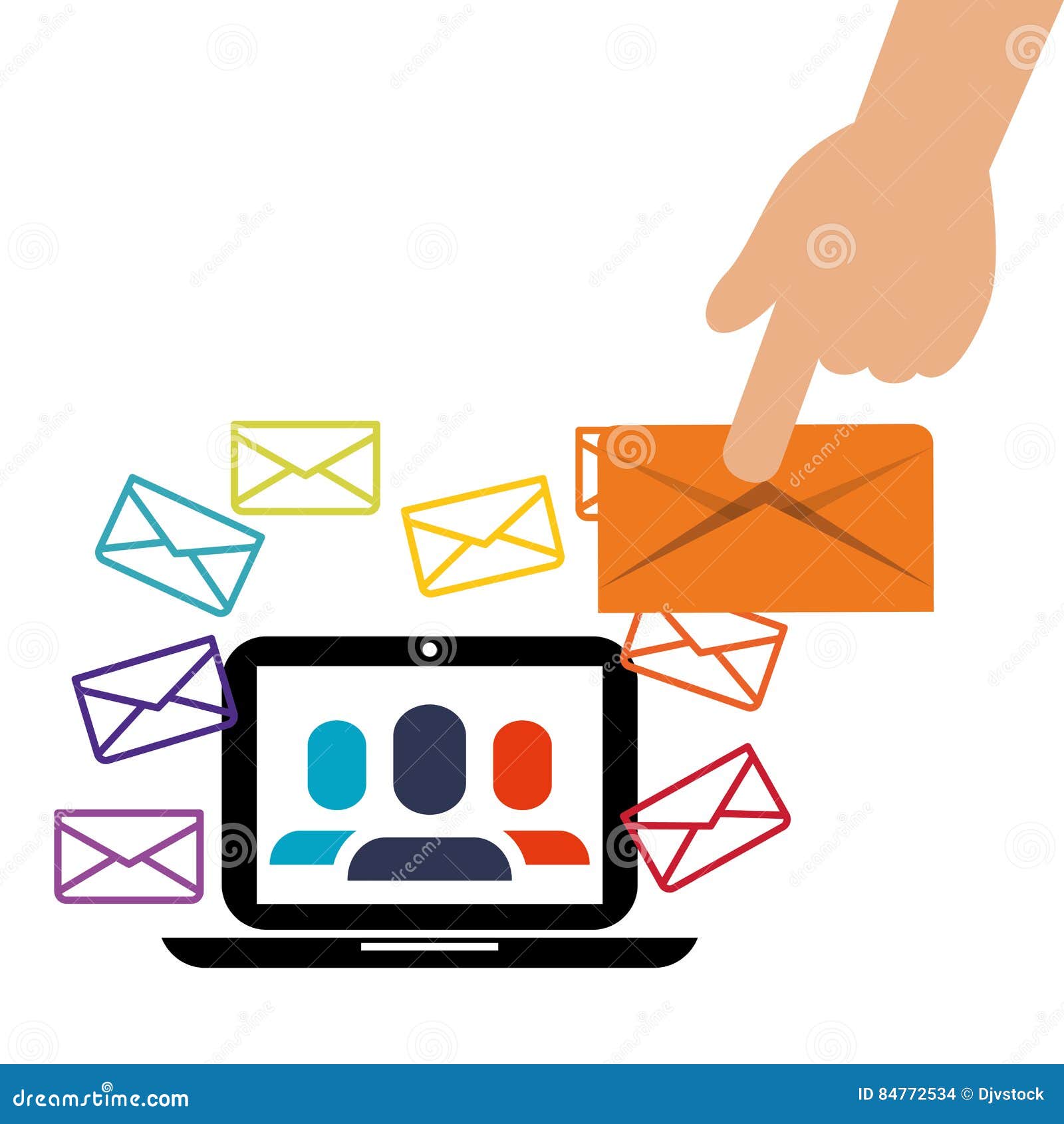 Laptop Receiving Message Group Person Stock Vector - Illustration of ...