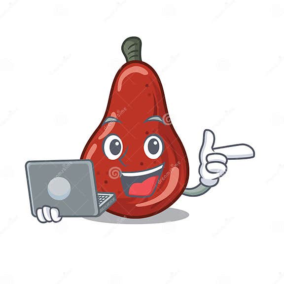With Laptop Red Pears in the Character Shape Stock Vector ...