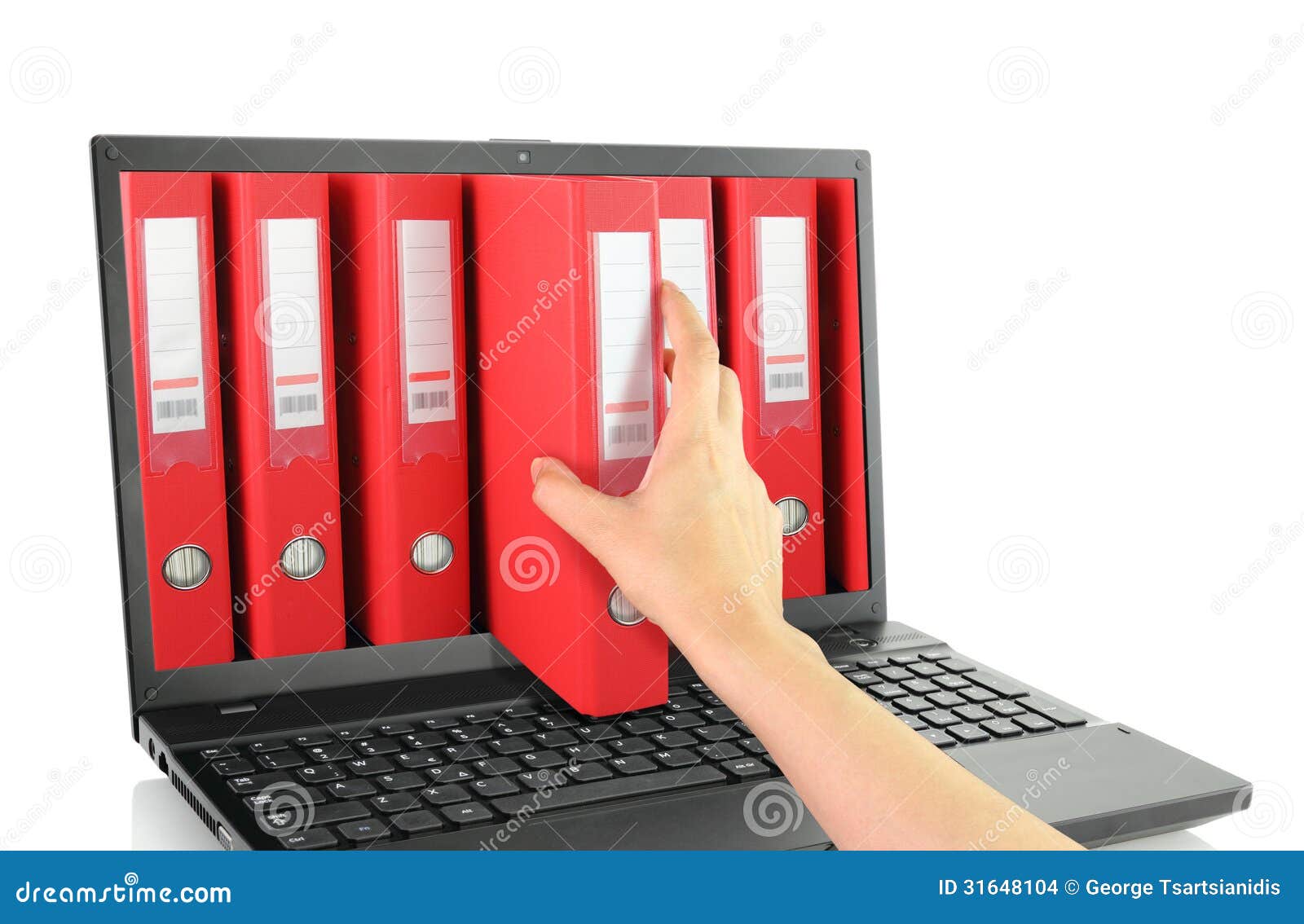 Laptop with Red Ring Binders Stock Photo - Image of object, isolated ...