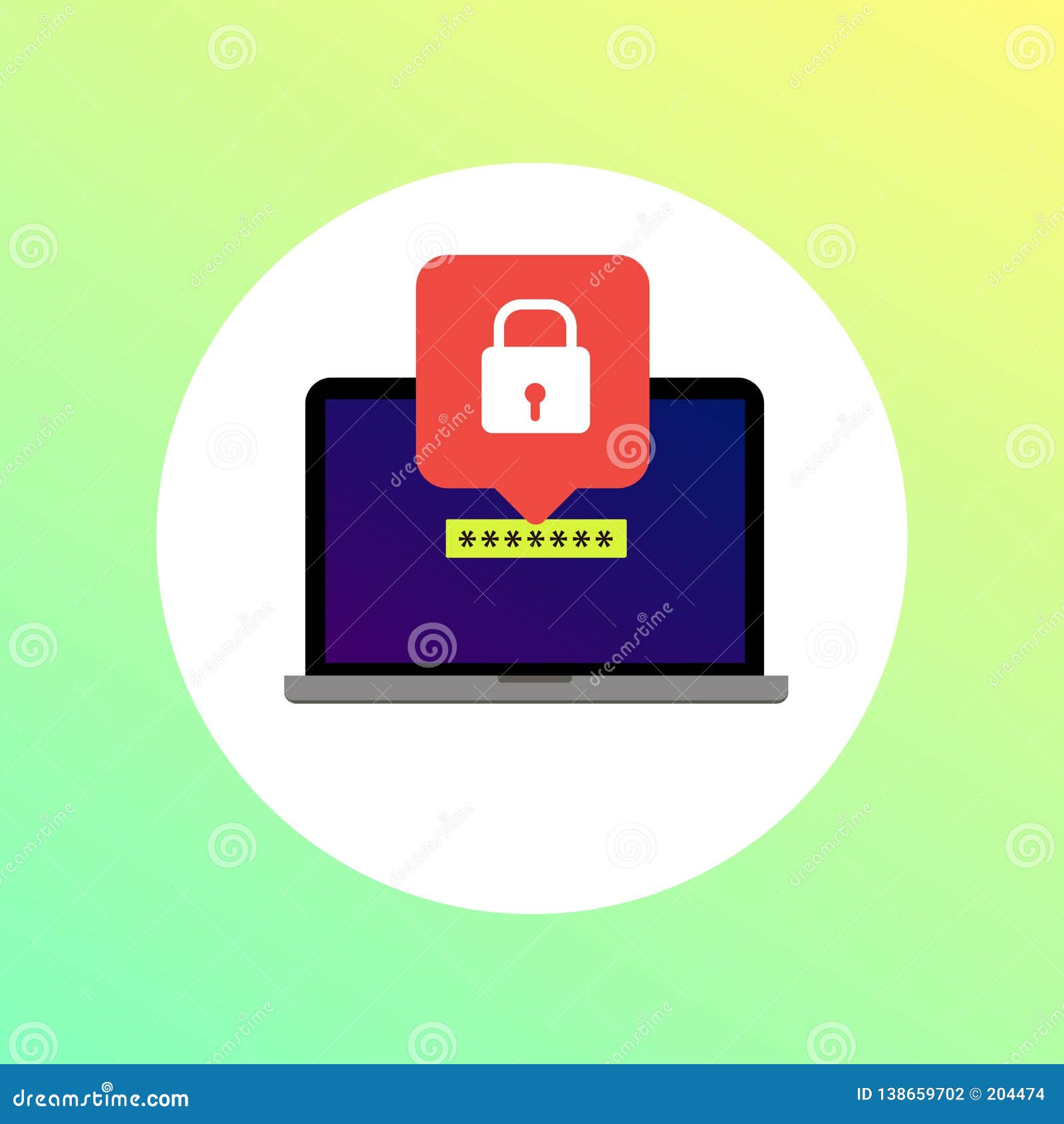 Laptop with Red Unlocked Password Notification Flat Style Design Icon ...