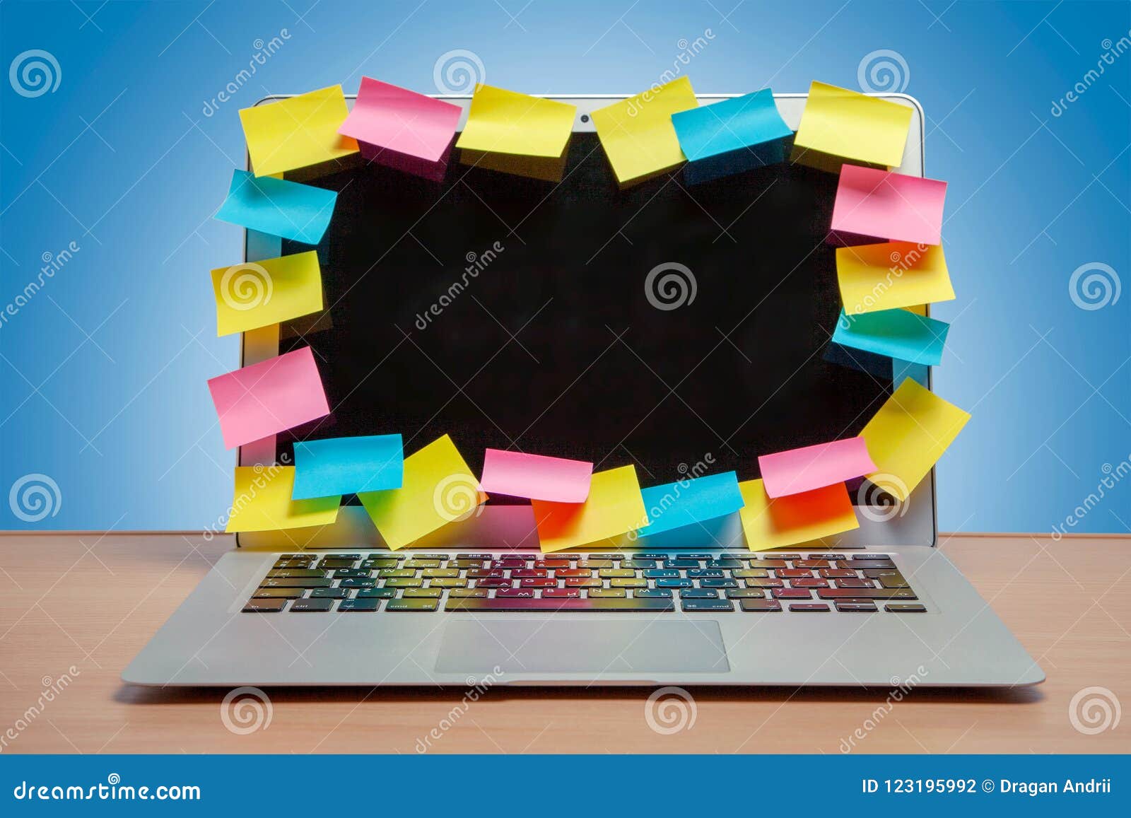 Laptop In Reminders With Colored Stickers Notes On The Display Frame On ...