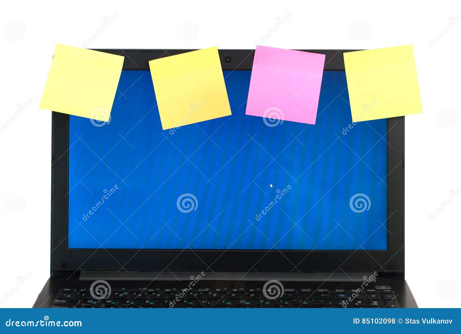 Laptop In Reminders Of Yellow Stickers In The Form Of Question Mark ...