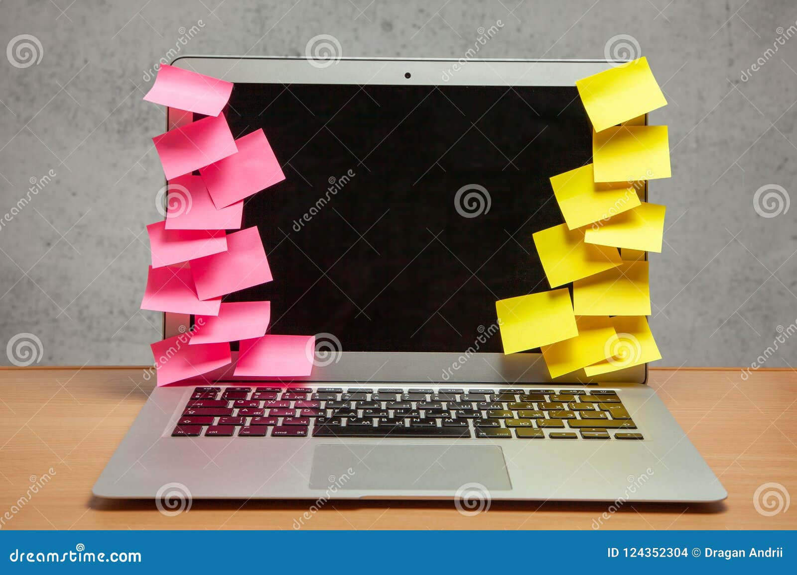 Laptop In Reminders With Colored Stickers Notes On The Display Frame On ...