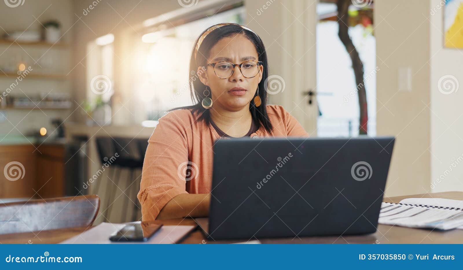 Laptop, Remote Work and Confused Woman with Documents for Client ...