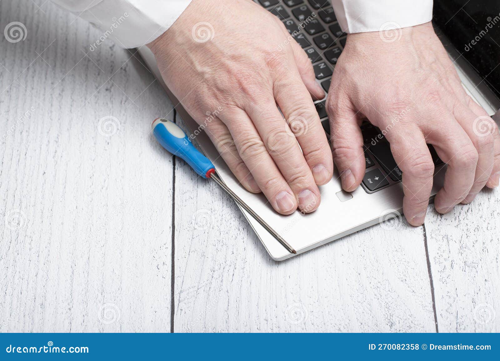 Laptop Repair.Acceptance of Laptops for Repair Stock Photo - Image of ...