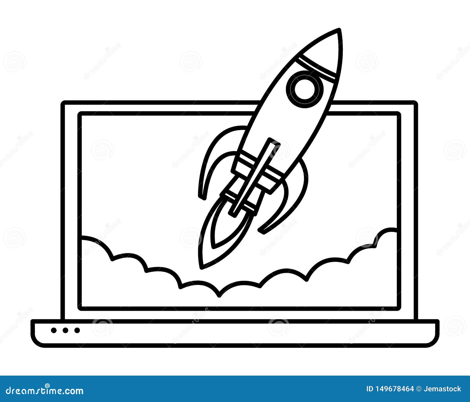 Laptop with a Rocket Icon Cartoon Black and White Stock Vector ...