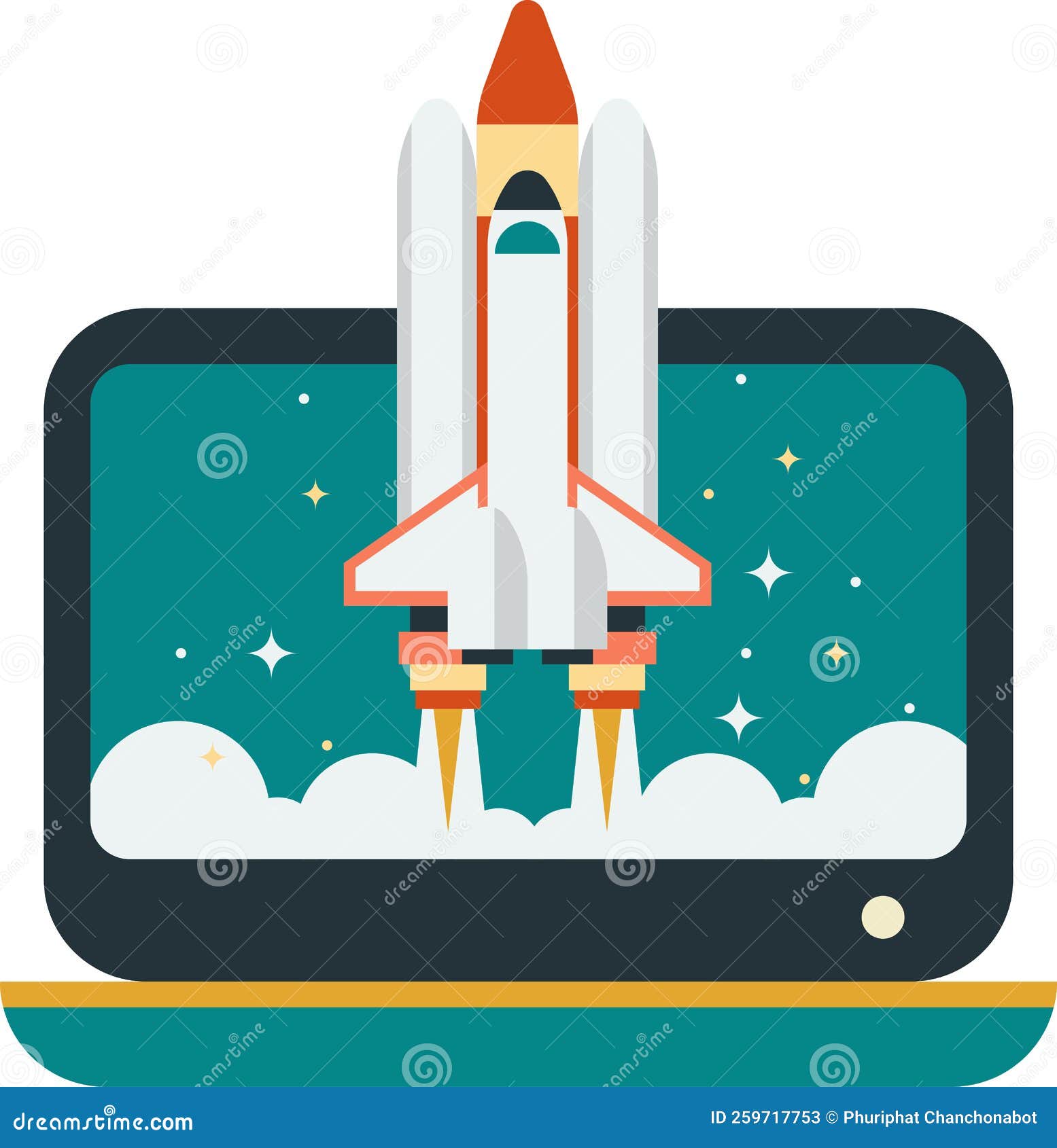 Laptop and Rocket Illustration in Minimal Style Stock Vector ...