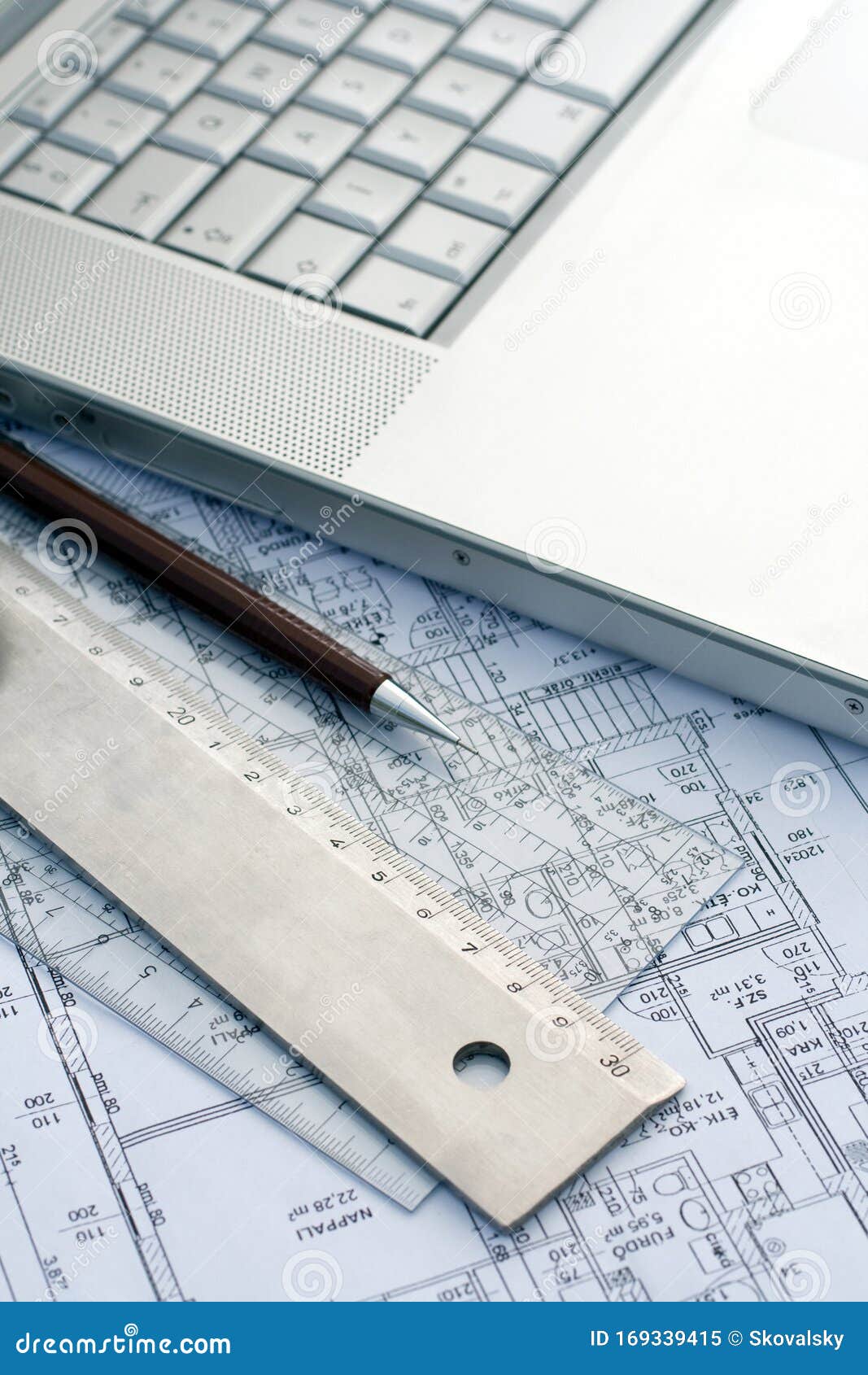Laptop, Rulers and Pens on a Floor Map Editorial Image - Image of ...