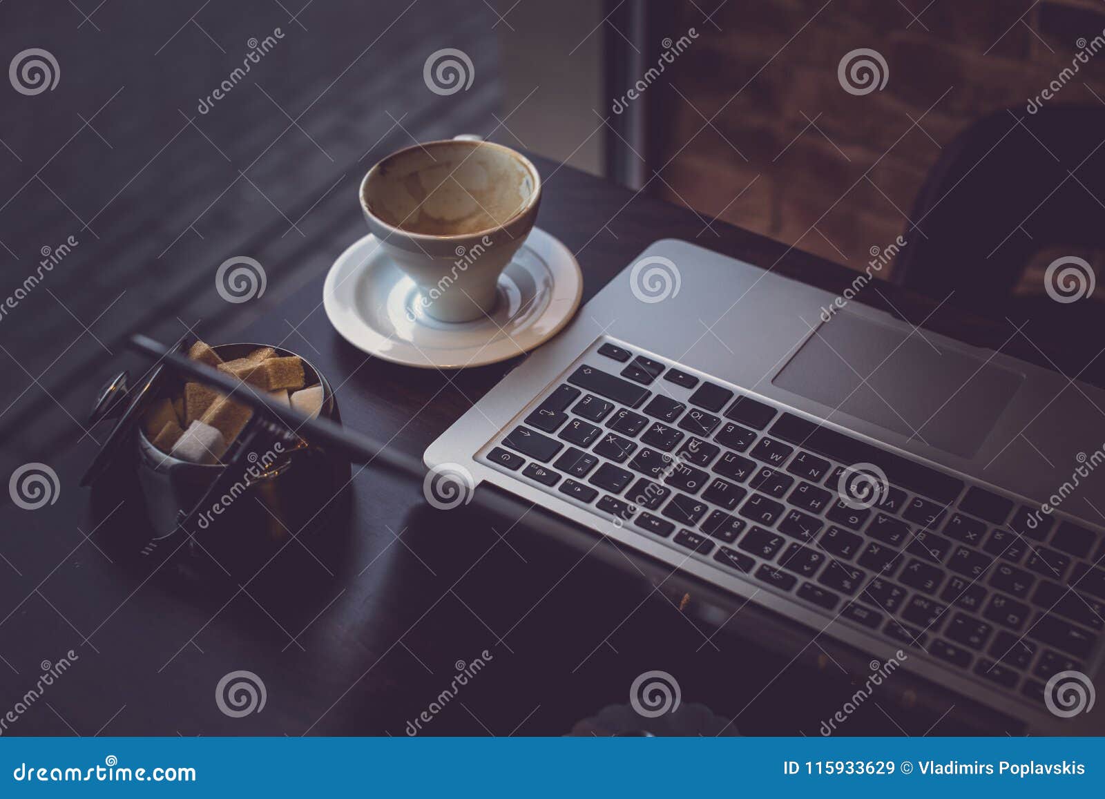 A Laptop`s Keyboard and a Cup of Coffee. Stock Image - Image of copy ...