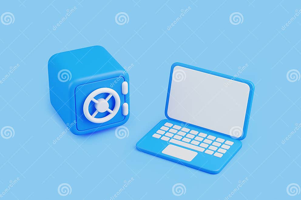 Laptop and Safe Representing Digital Data Security Stock Illustration ...