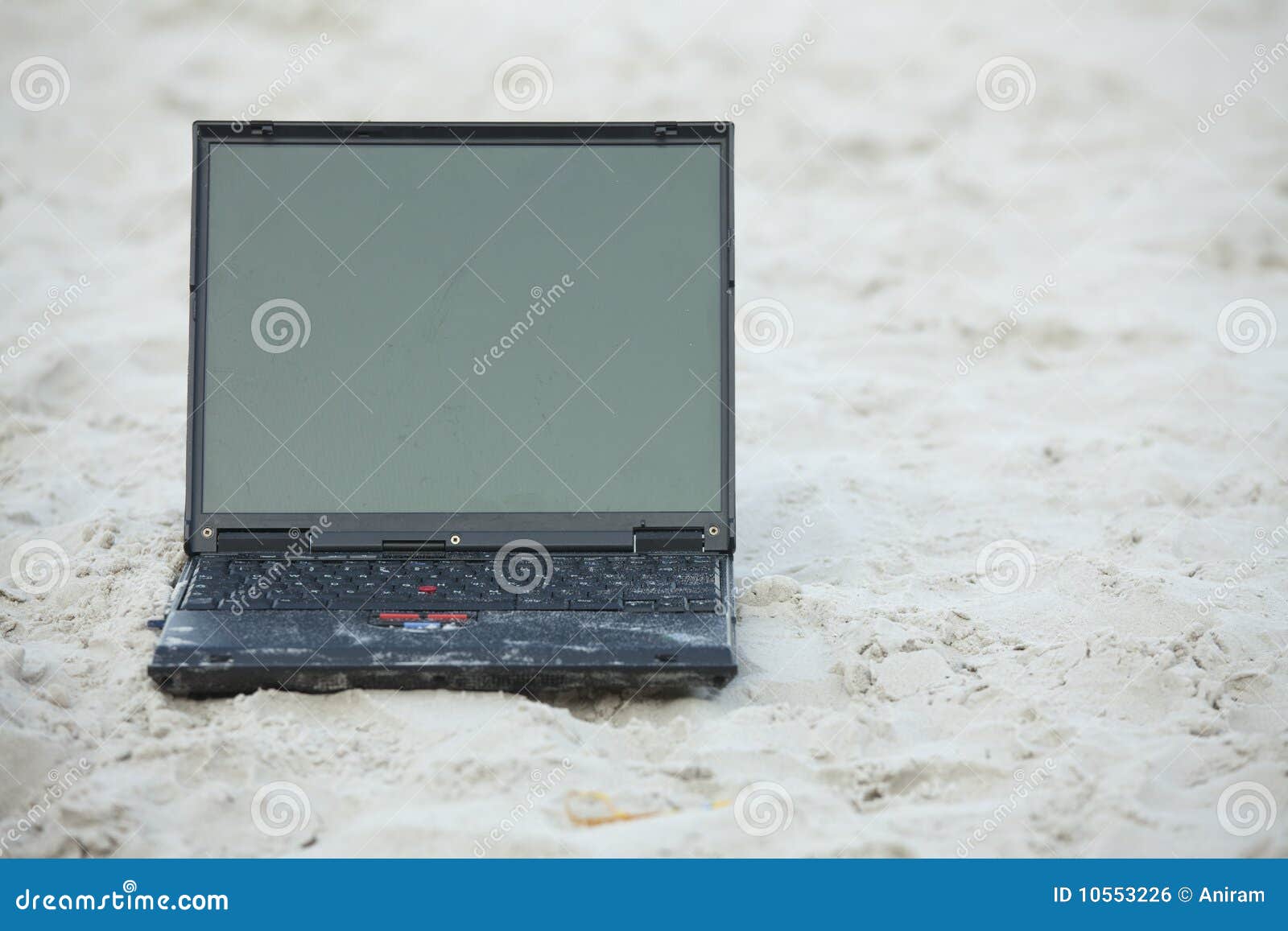 Laptop in sand stock photo. Image of project, breaking - 10553226
