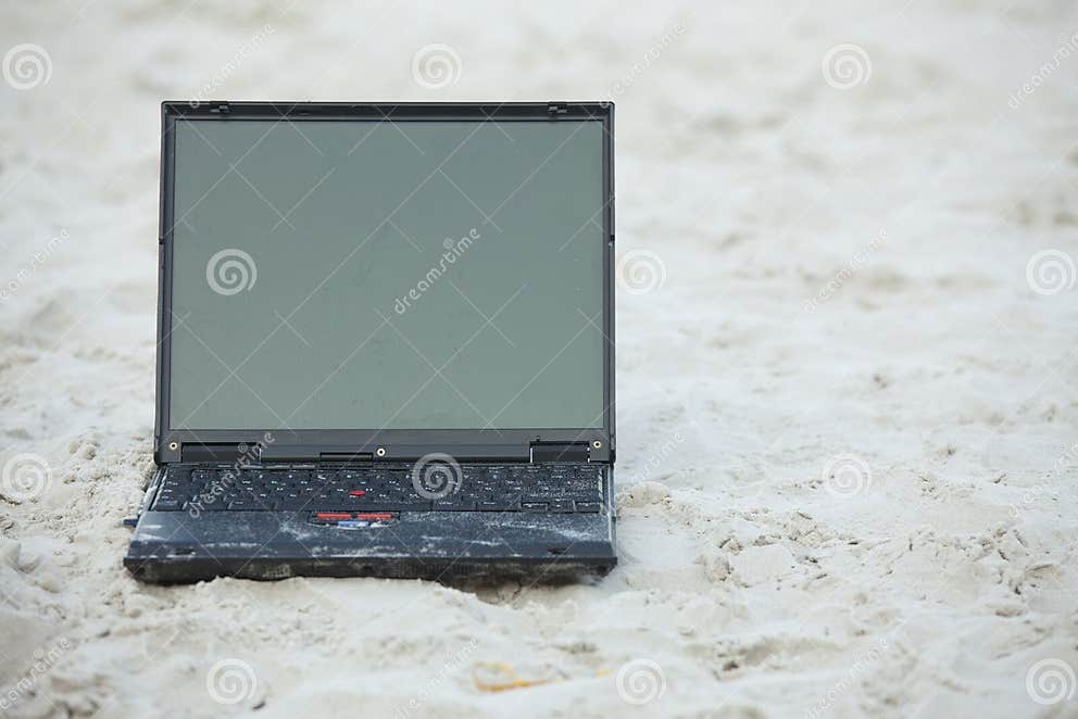 Laptop in sand stock photo. Image of project, breaking - 10553226