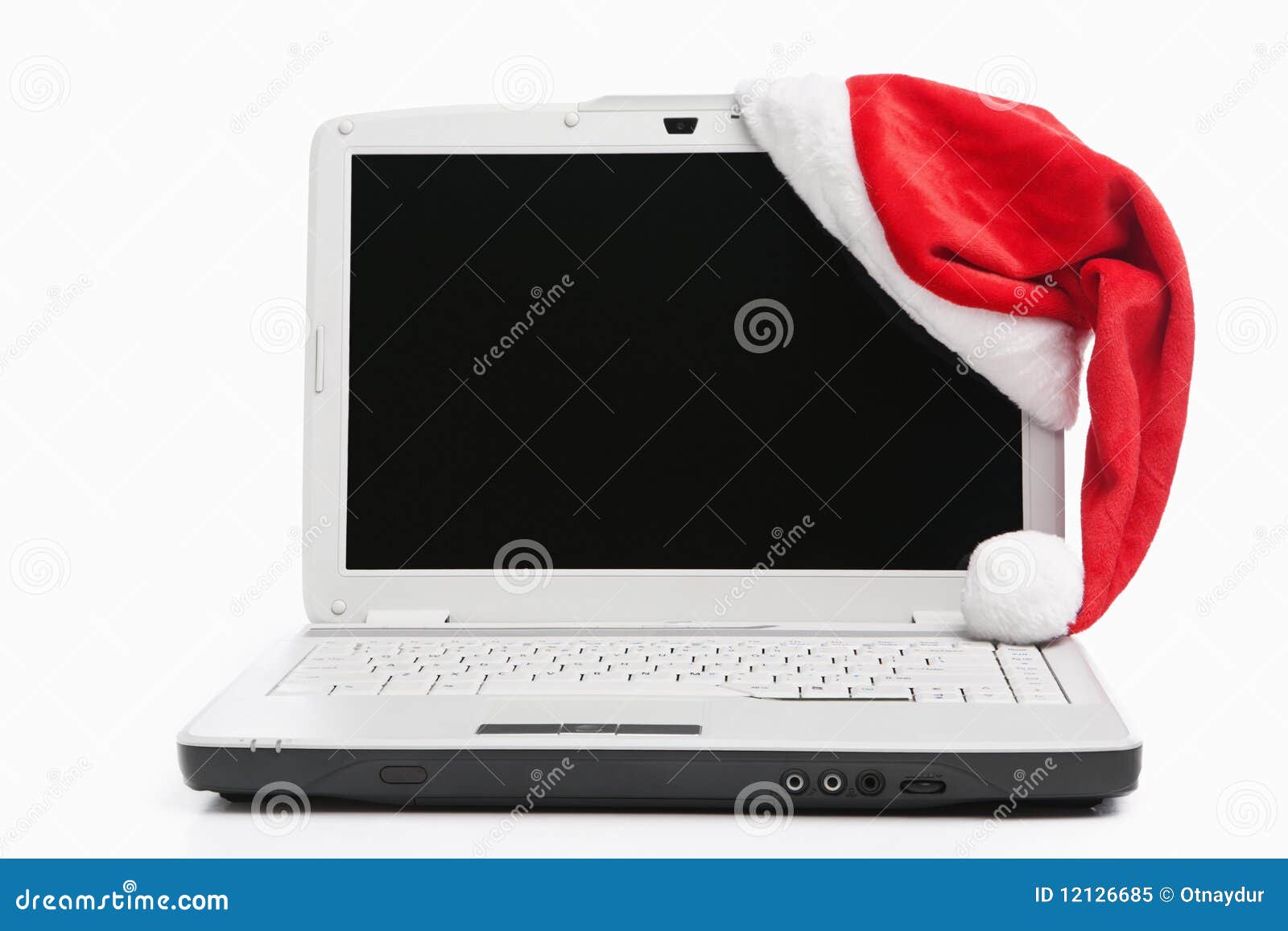 Laptop and Santa hat stock image. Image of screen, monitor - 12126685