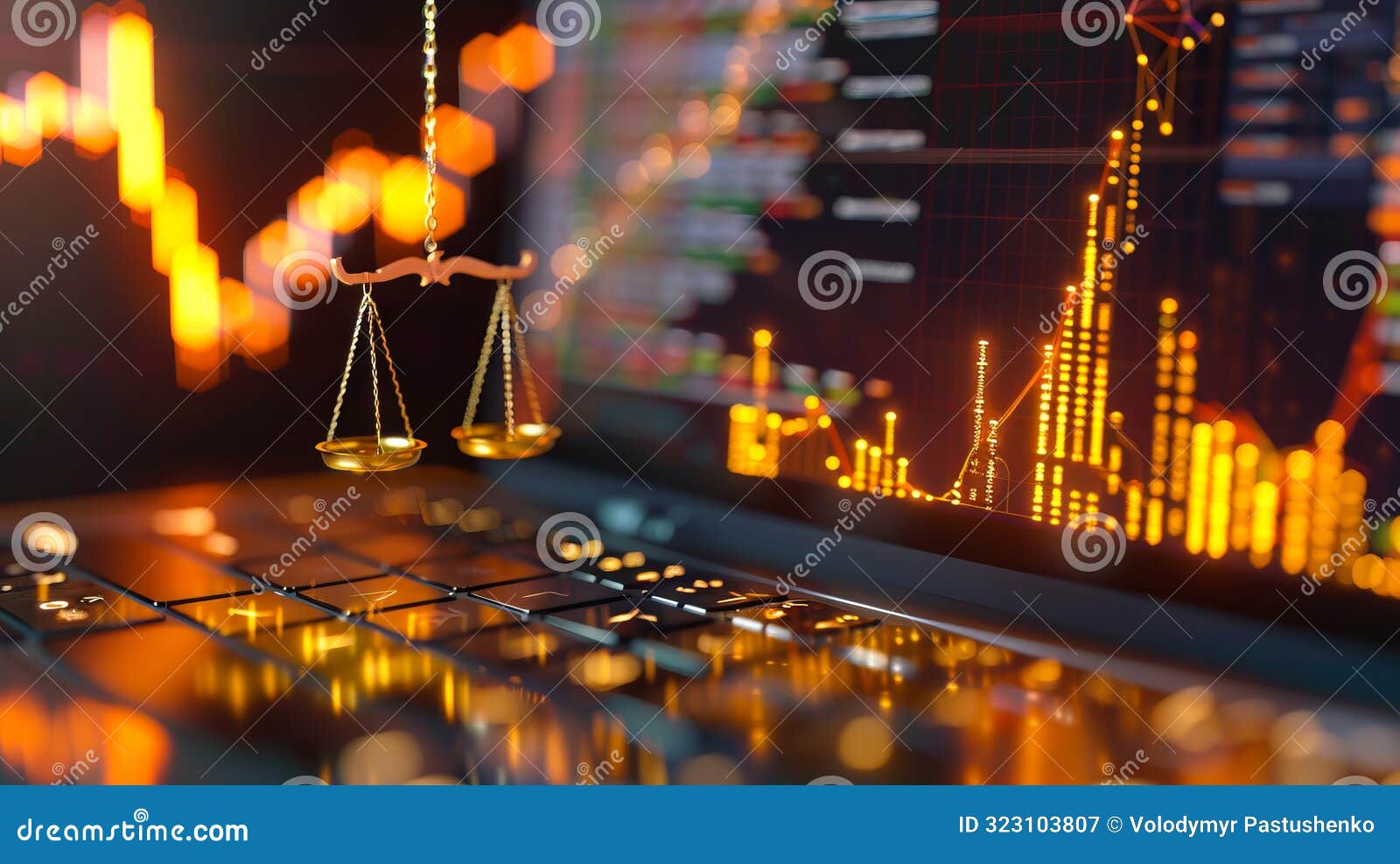 A Laptop with a Scale and a Stock Chart Stock Image - Image of string ...