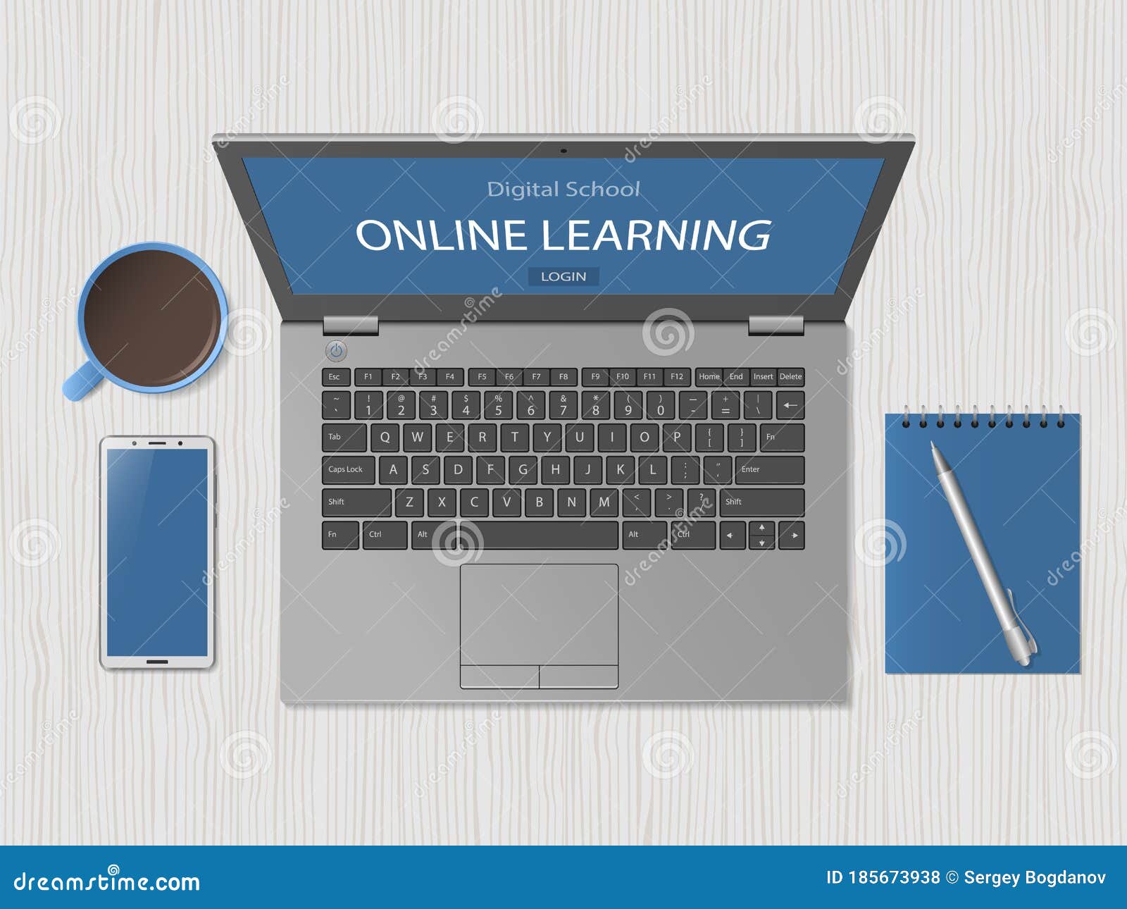 Laptop and school supplies stock illustration. Illustration of colorful ...