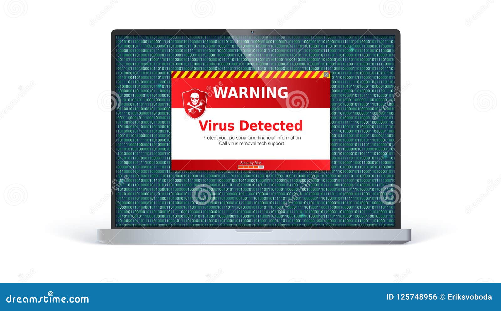 Laptop Screen With Alert Message Of Virus Detected Warning Message On Computer Screen Isolated