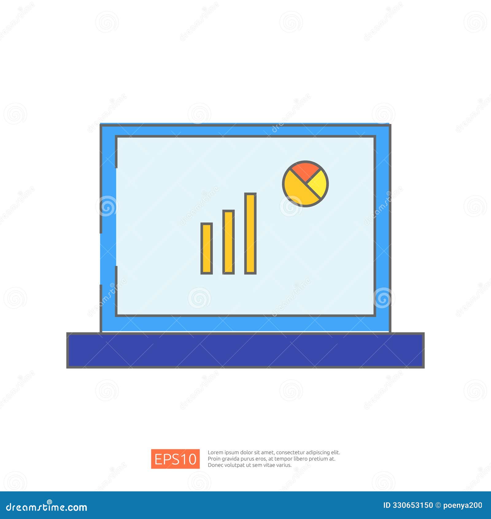Laptop Screen with Chart and Pie Graph for Presentation or Data ...