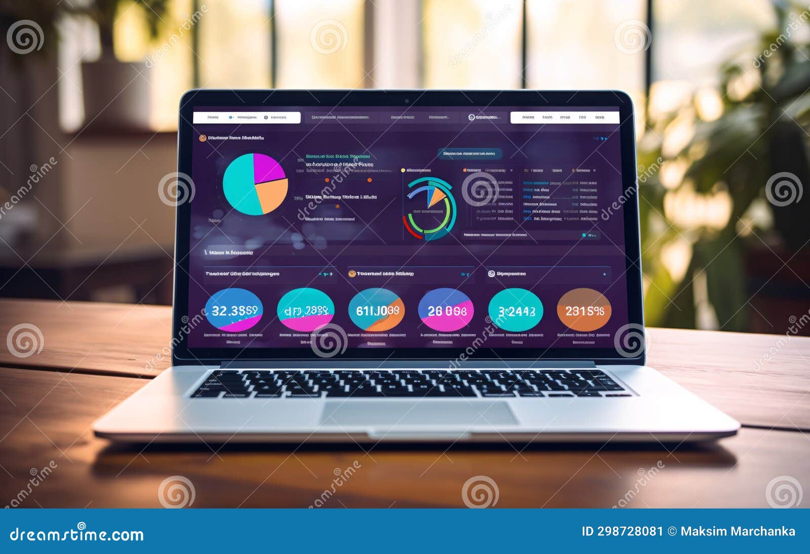 Laptop Screen with Charts and Graphs on the Table, Statistics and ...