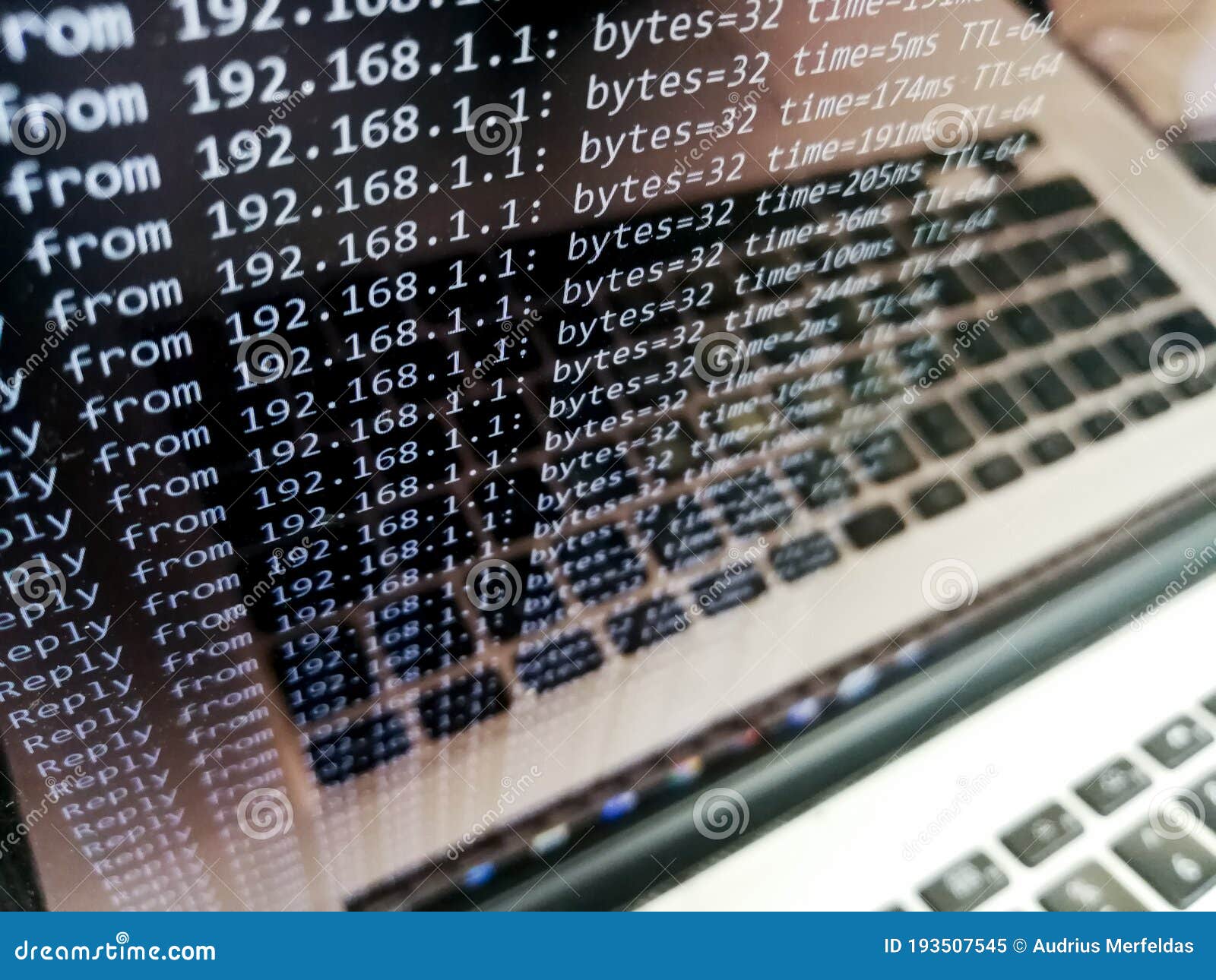 Laptop Screen with Command Prompt and Multiple Pings Stock Image ...