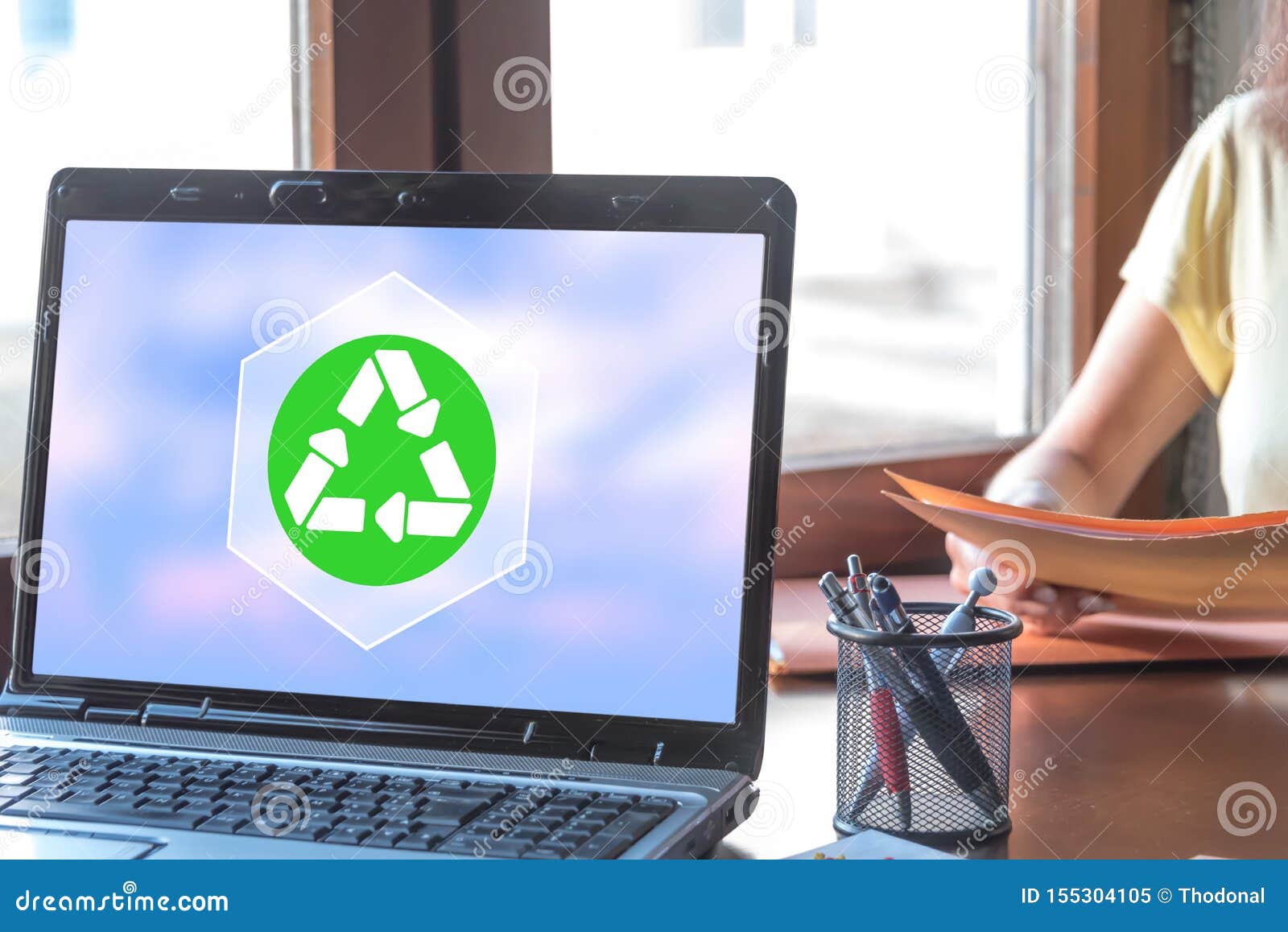 Recycling Concept on a Laptop Screen Stock Image - Image of ecology ...
