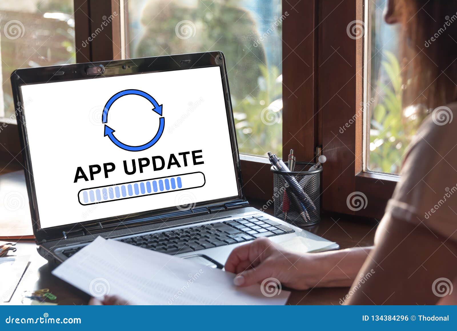 App Update Concept on a Laptop Screen Stock Photo - Image of upgrade ...