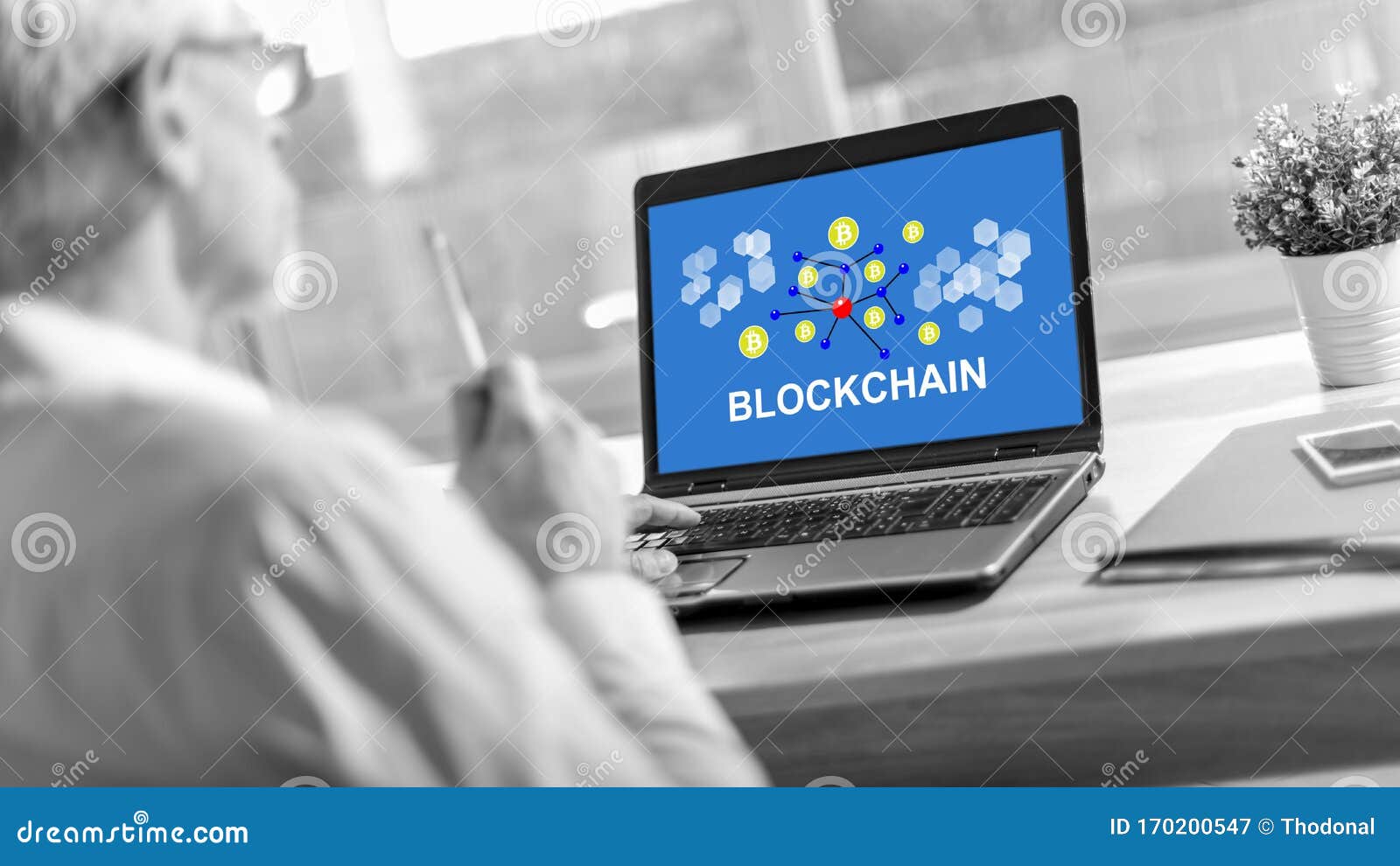 Blockchain Concept on a Laptop Screen Stock Image - Image of computer ...