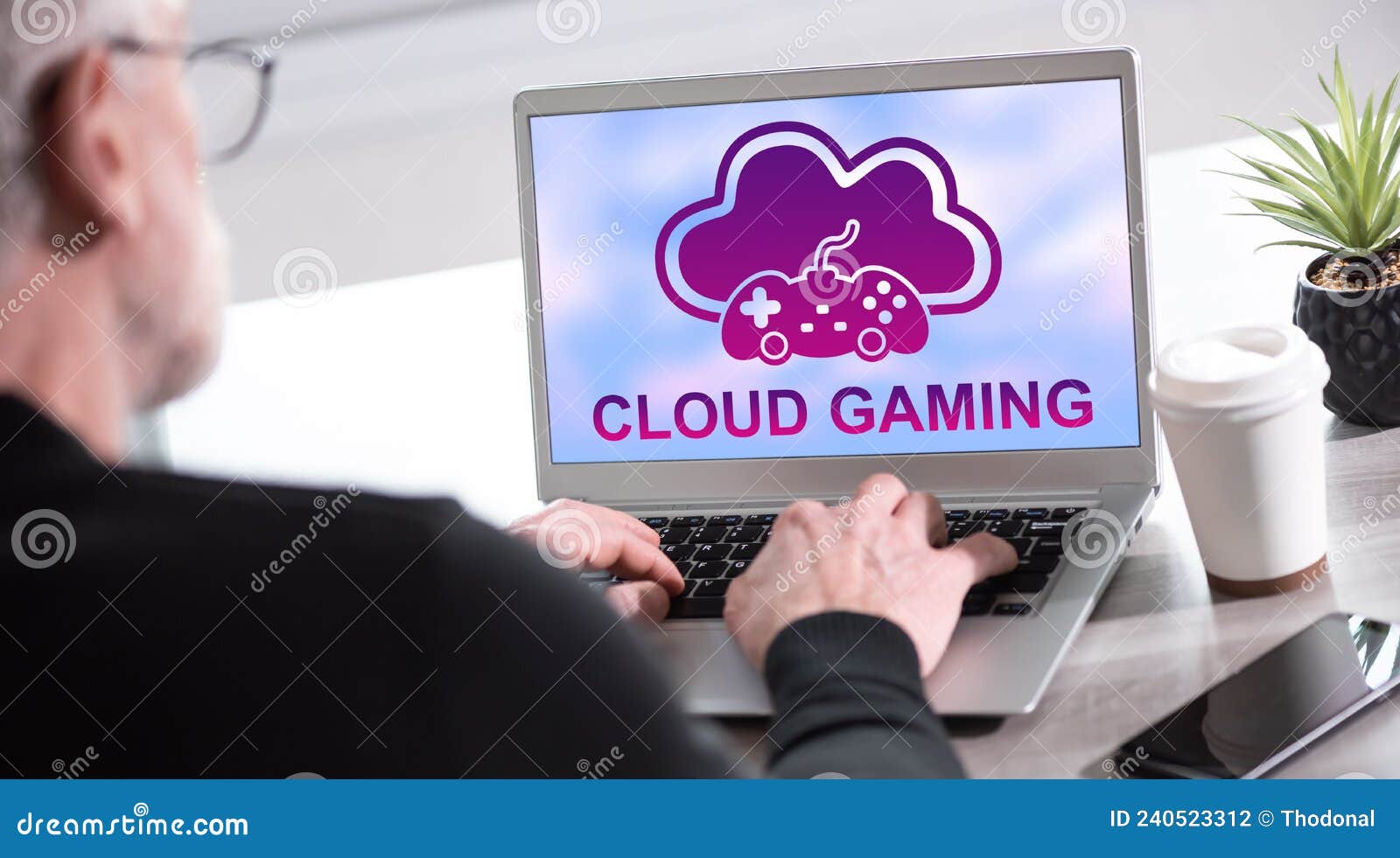 Cloud Gaming Concept on a Laptop Screen Stock Photo - Image of cloud ...