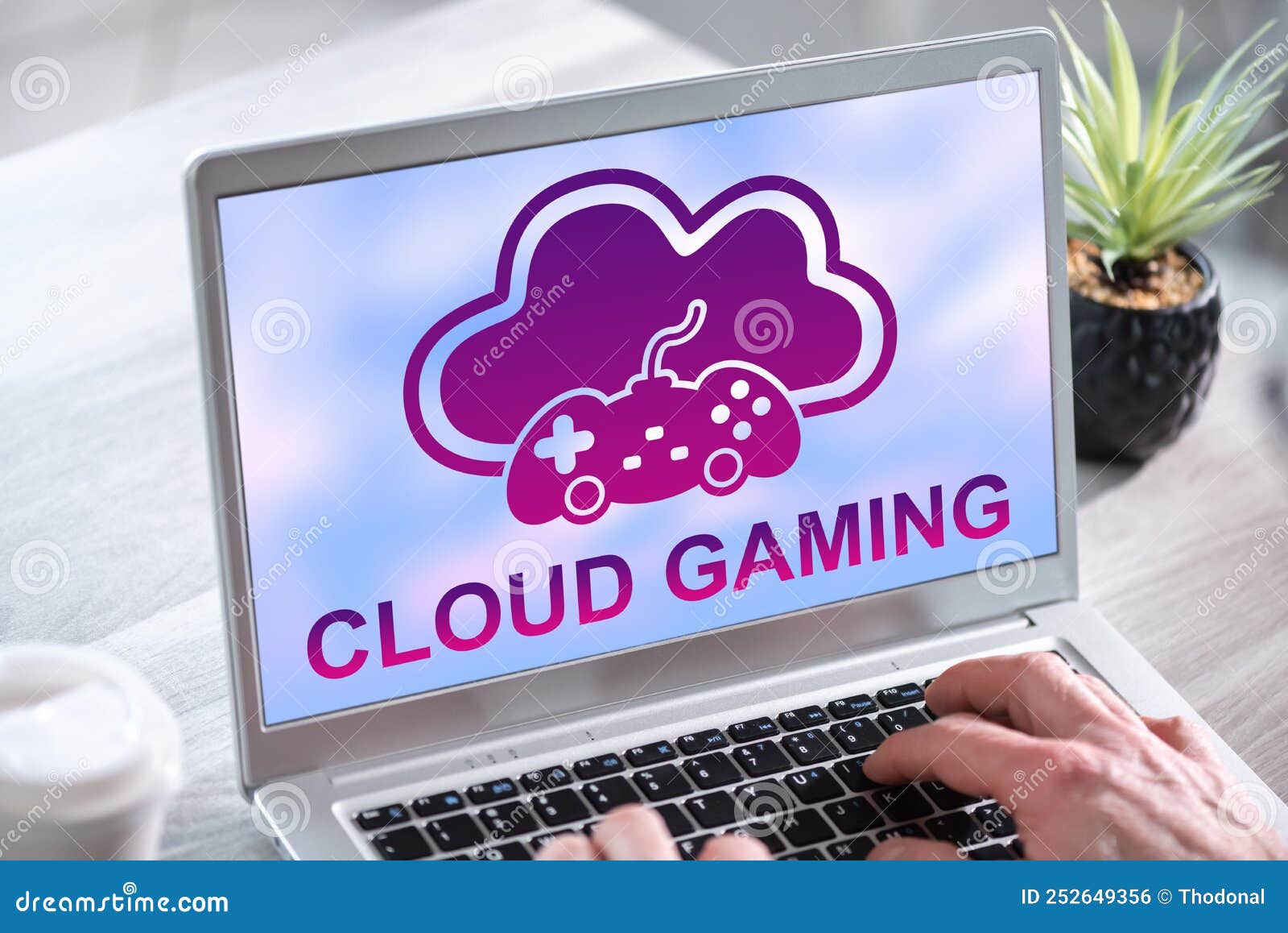 Cloud Gaming Concept on a Laptop Screen Stock Photo - Image of ...